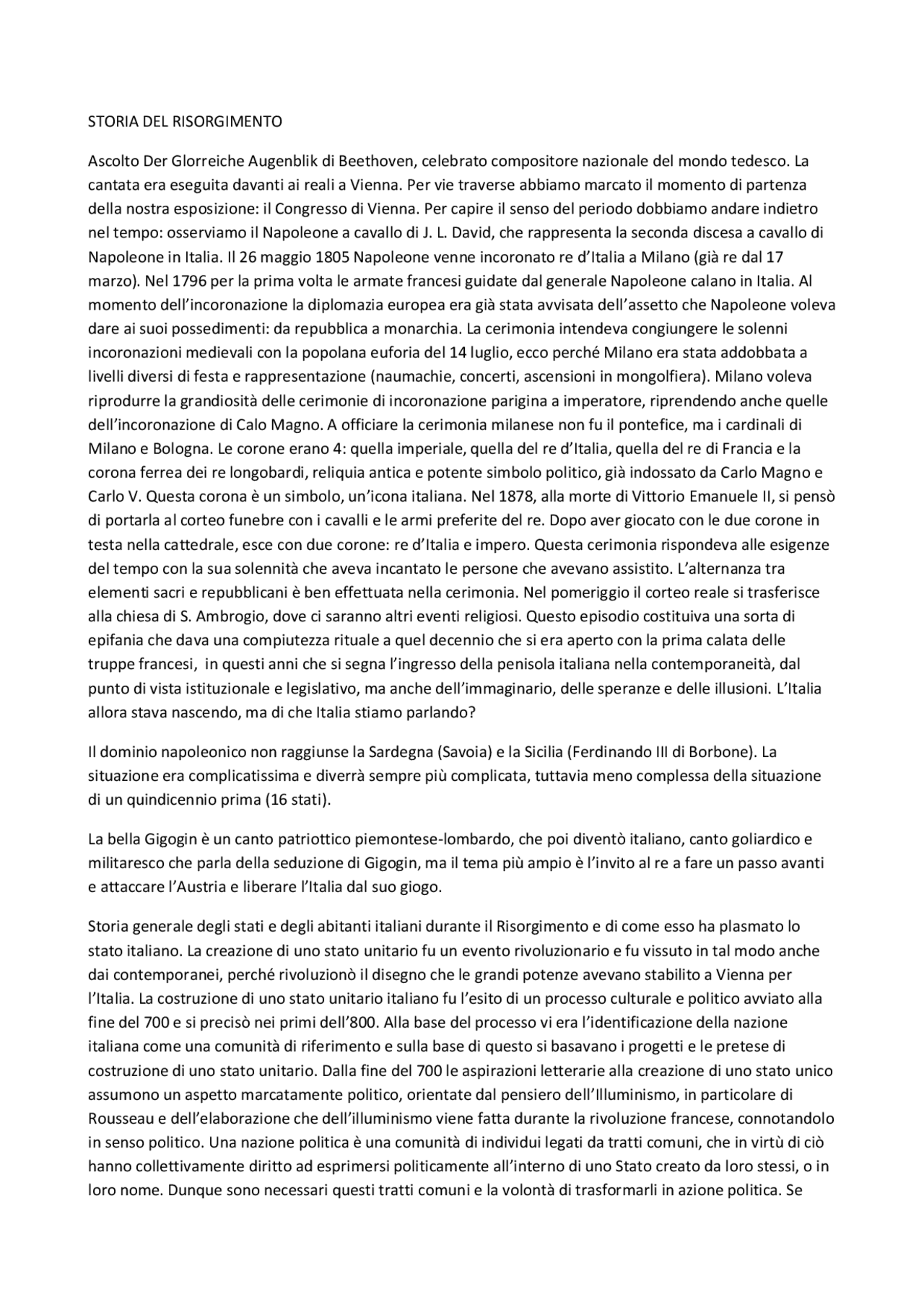 Storia del risorgimento - Docsity