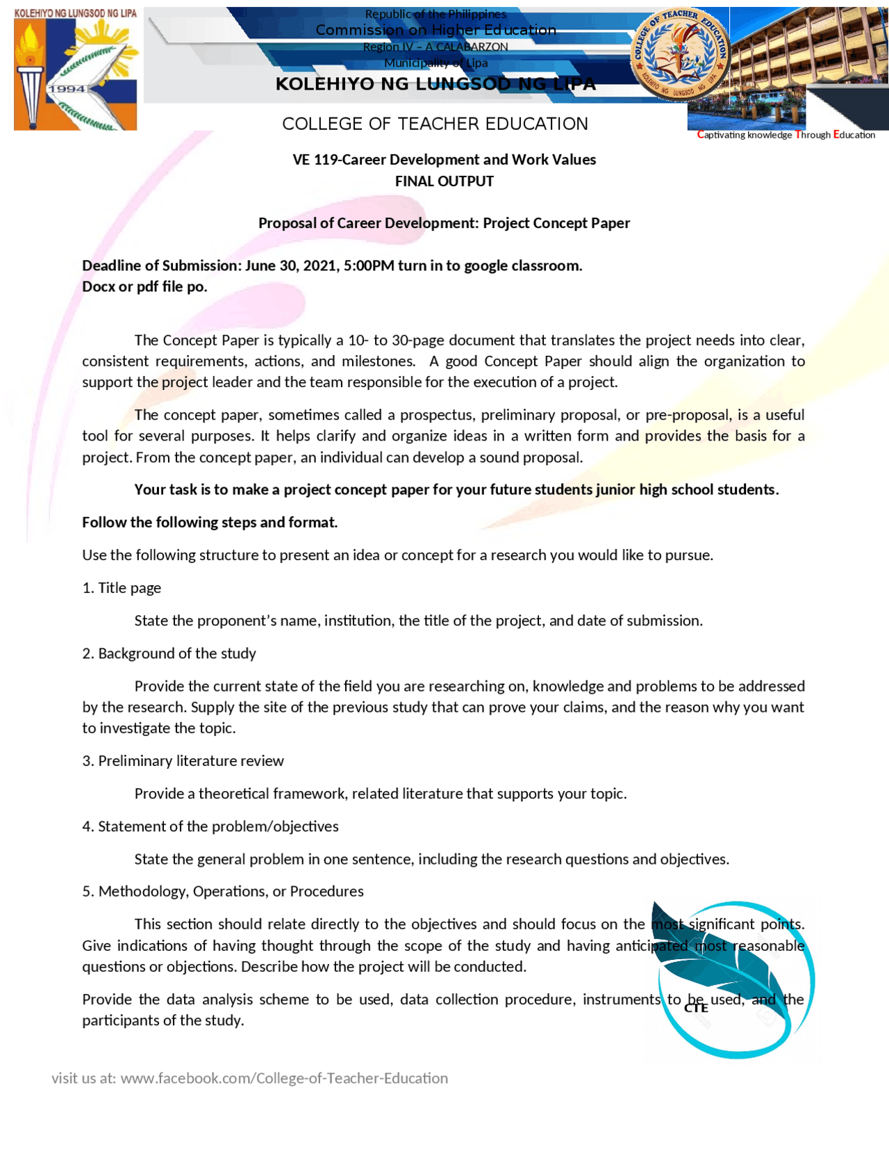 Concept paper (how to write a concept paper) | Papers Research Methodology | Docsity