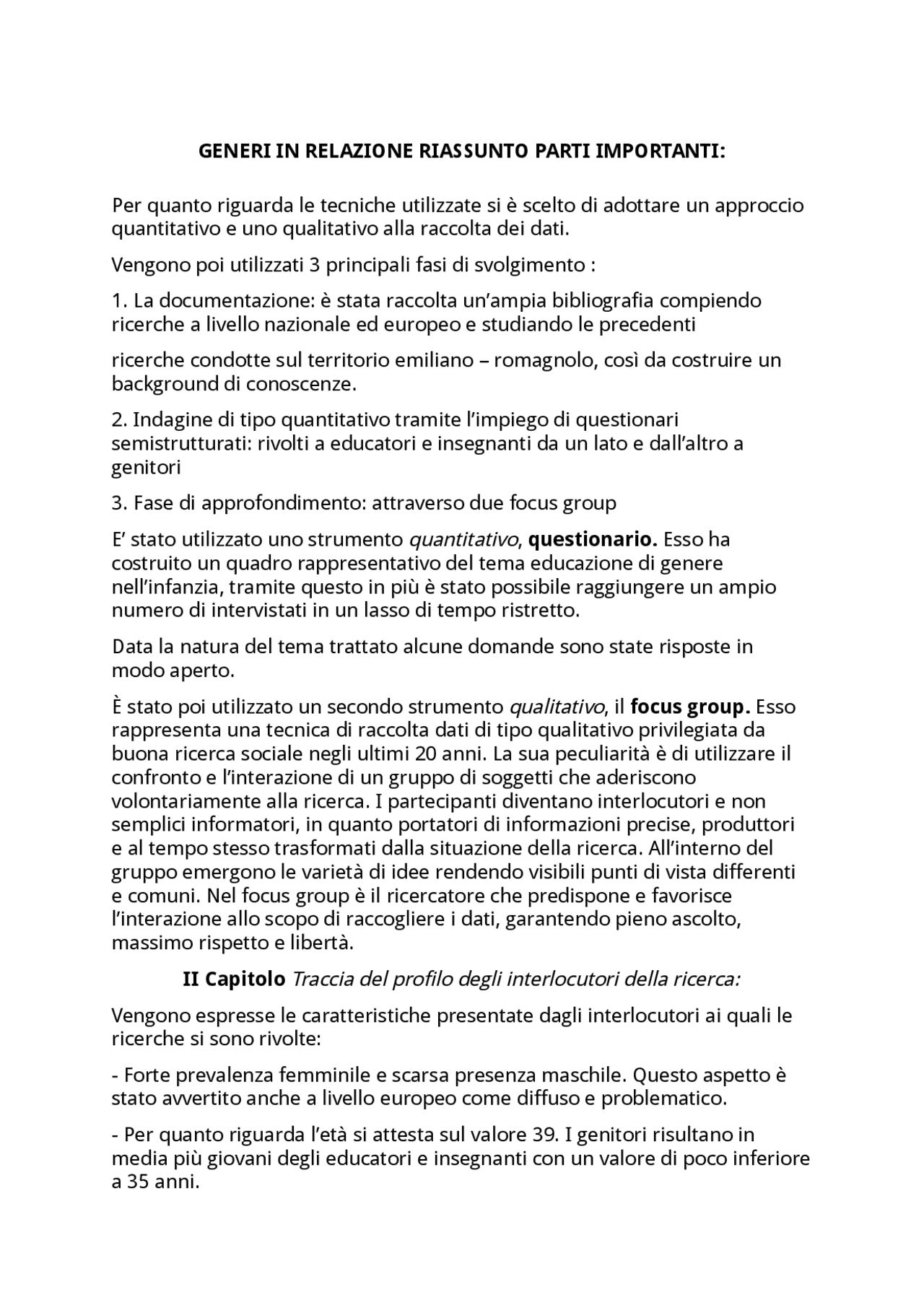 Generi In Relazione Riassunto Delle Parti Importanti Docsity