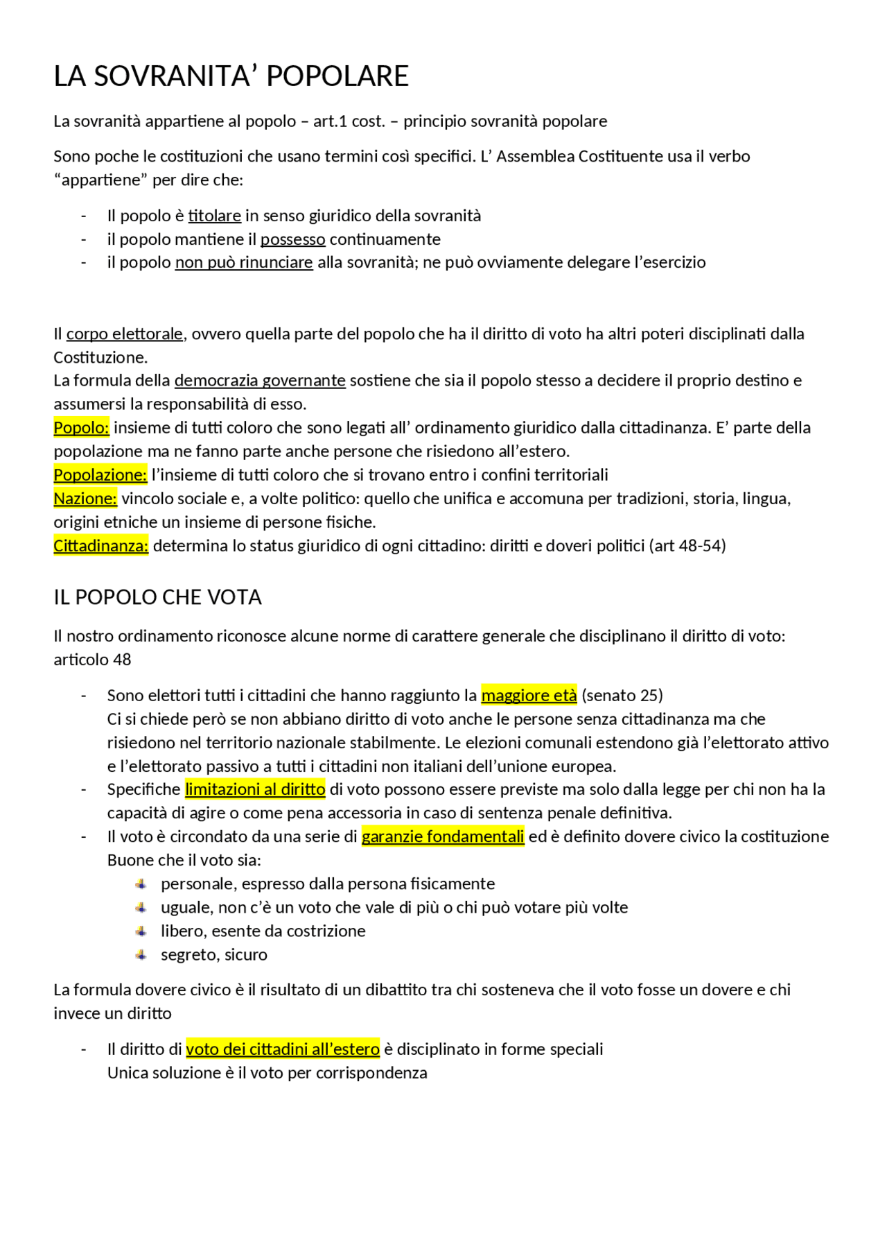 La Sovranità Popolare Docsity