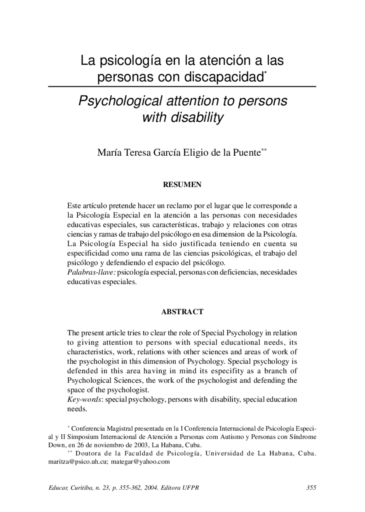 Psicología Y Discapacidad Docsity