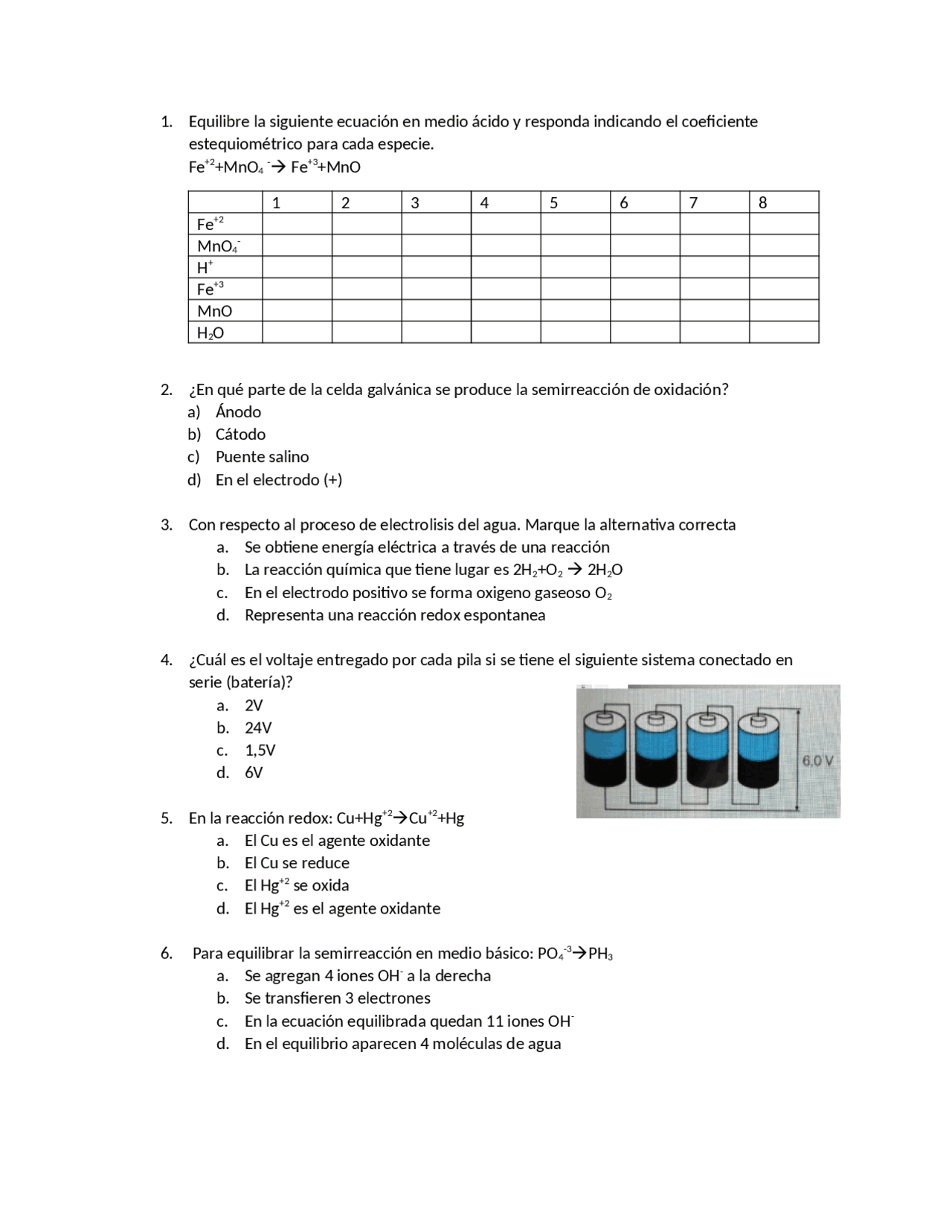 Ejercicios Quimica Redox Docsity