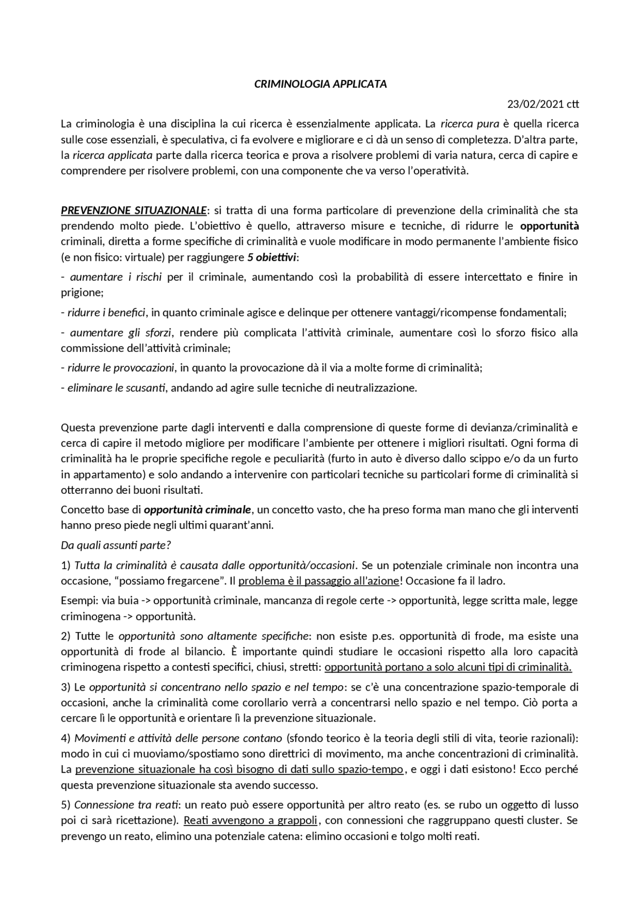 Criminologia Applicata Lezioni Docsity