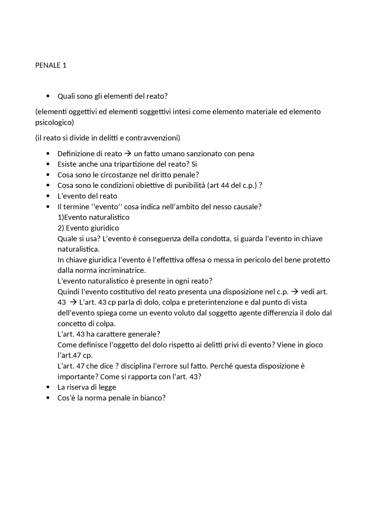 Domande Esame Di Diritto Penale Parte Generale Docsity