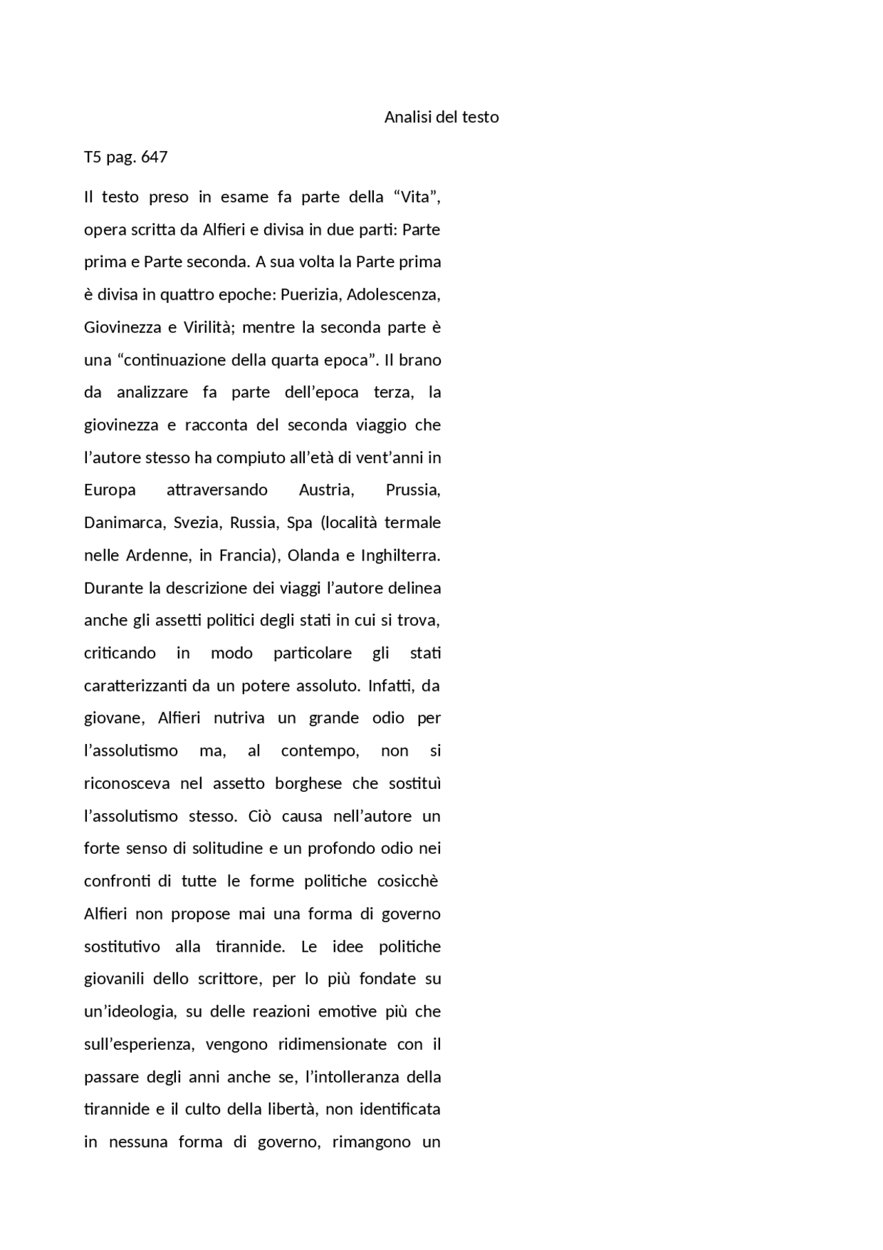 Analisi Del Testo Alfieri Docsity