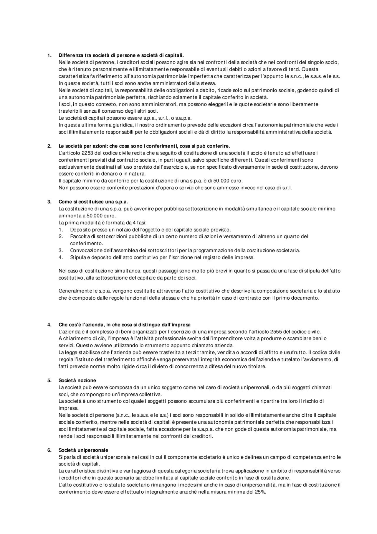 Domande E Risposte Aperte Diritto Commerciale Docsity
