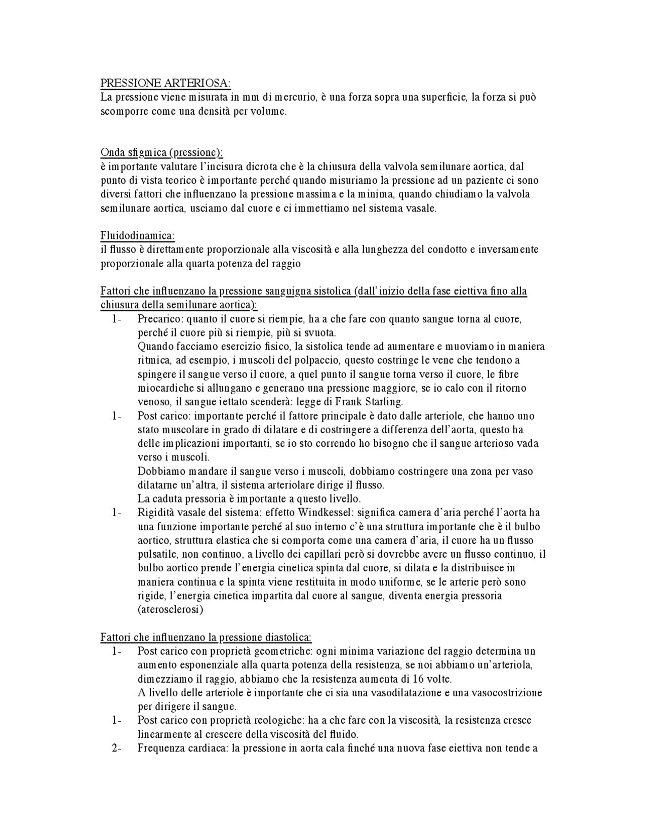 PRESSIONE ARTERIOSA:La pressione viene misurata in mm di - Docsity