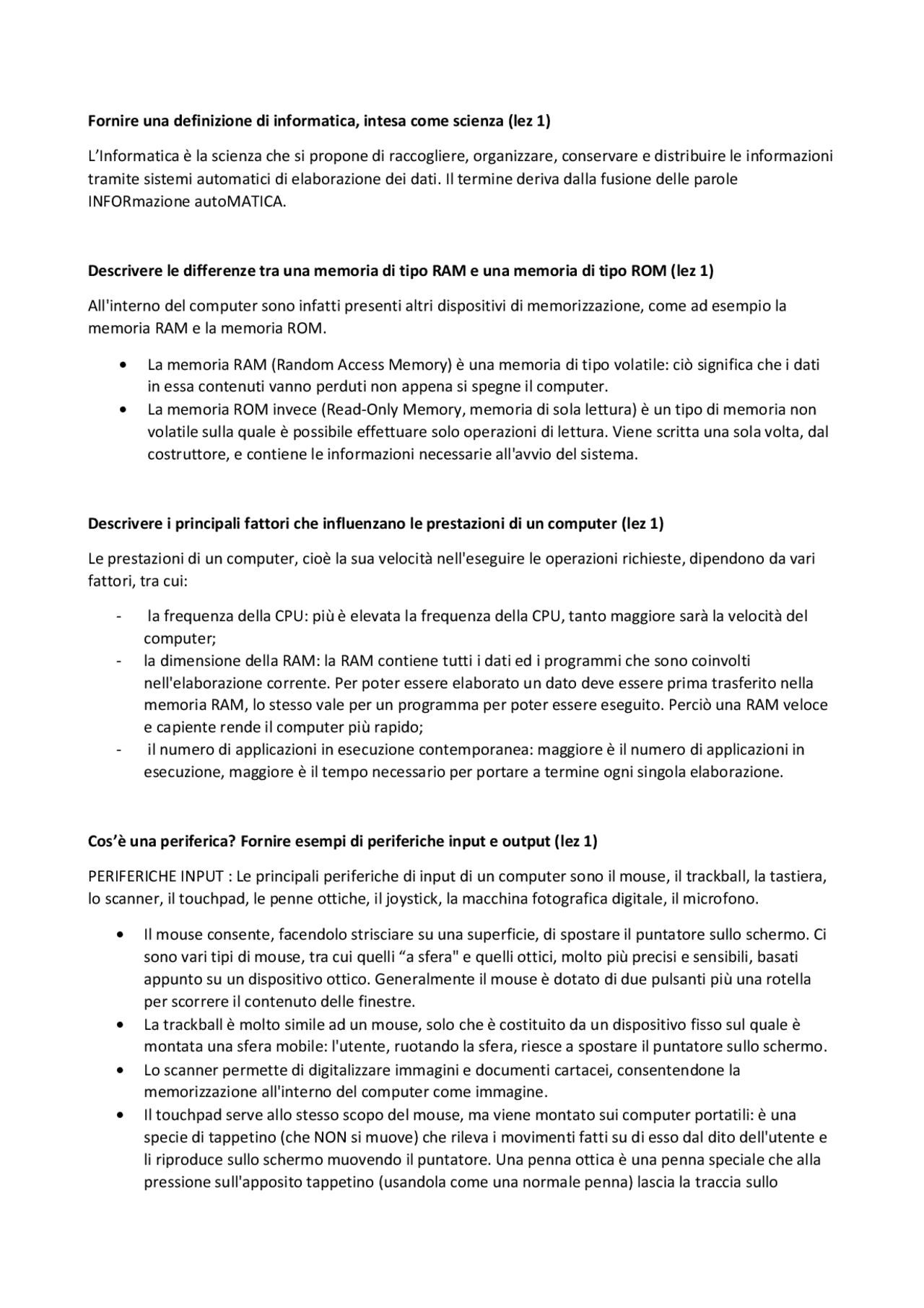 Domande Aperte Informatica Docsity