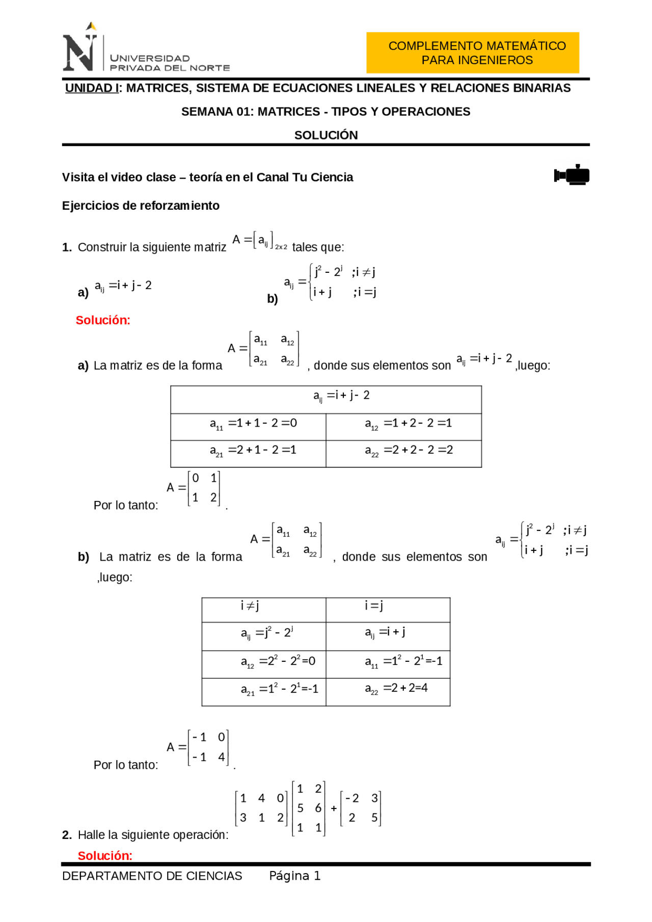 Una matriz simétrica - Docsity