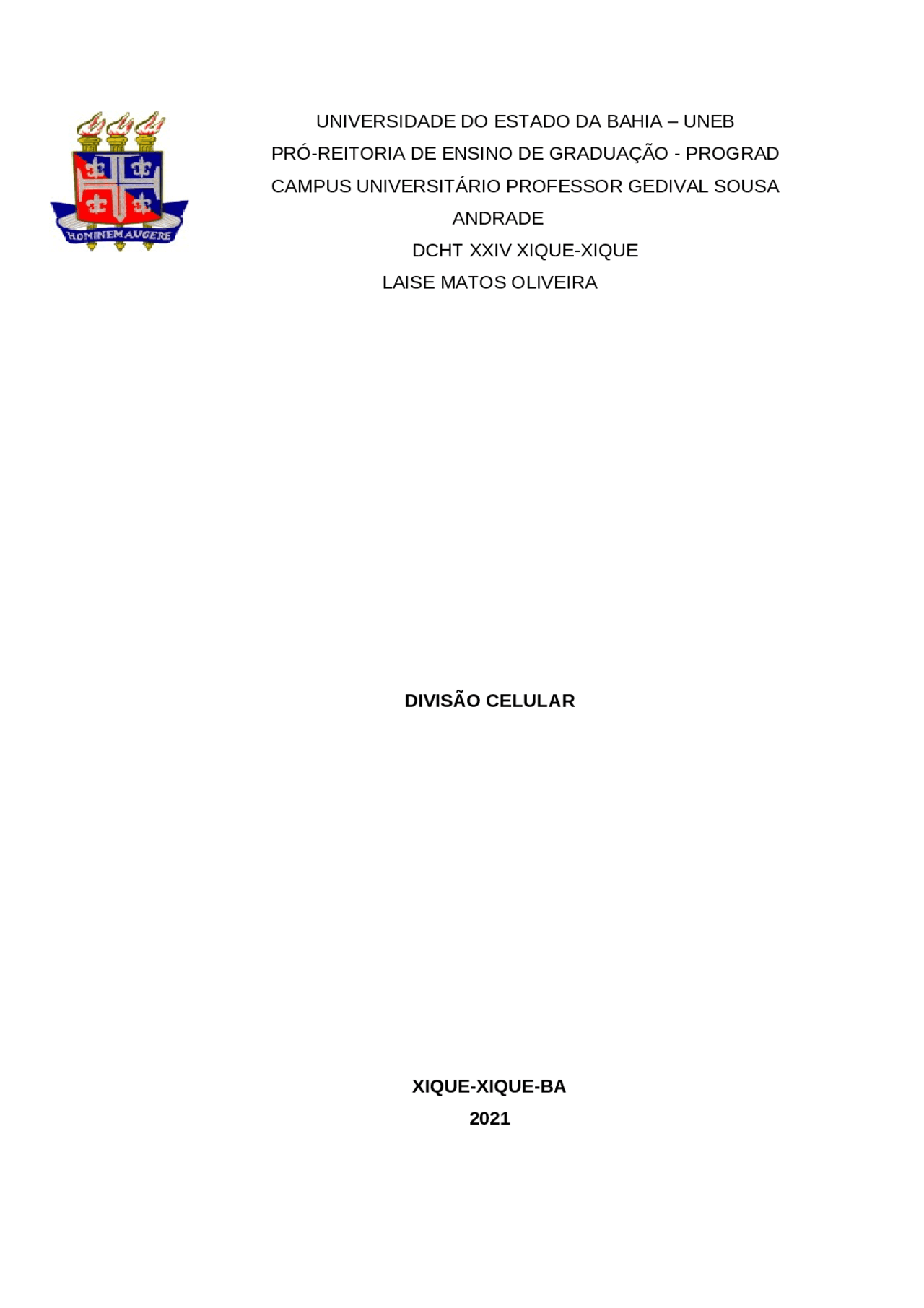 Processo De Divisão Celular Docsity