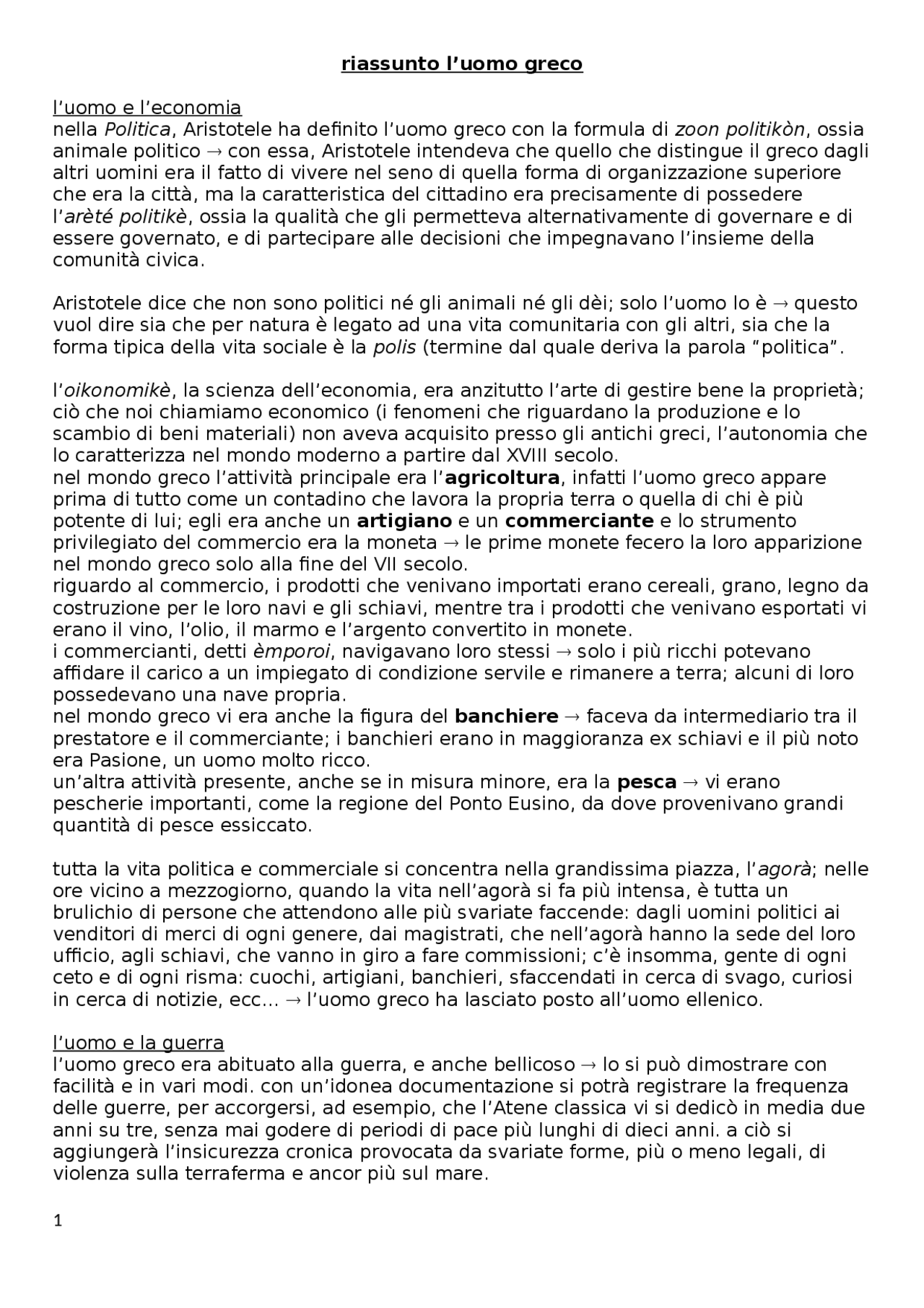 Luomo Greco Riassunto Docsity