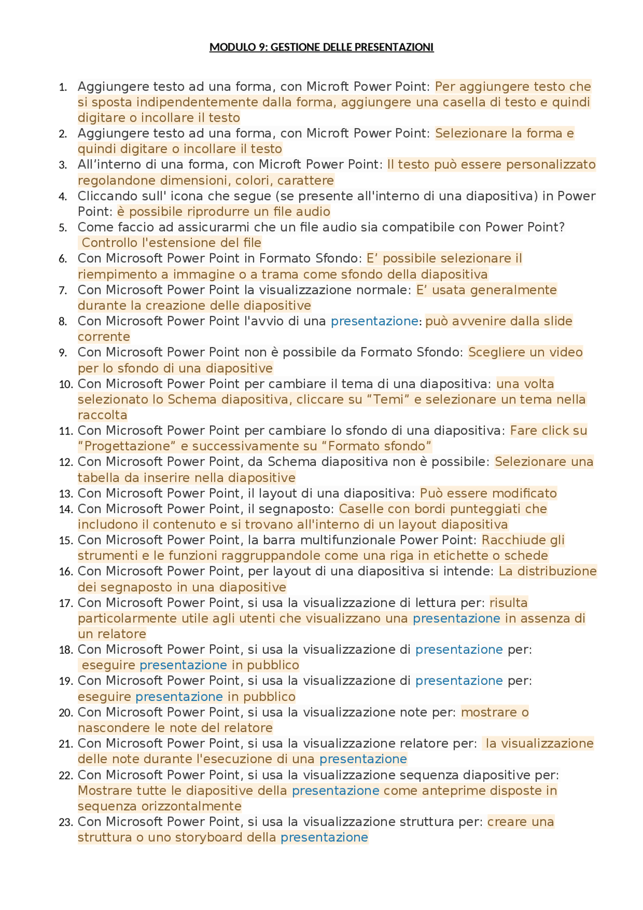 Modulo 9 Gestione delle presentazioni Eirsaf Full - Docsity