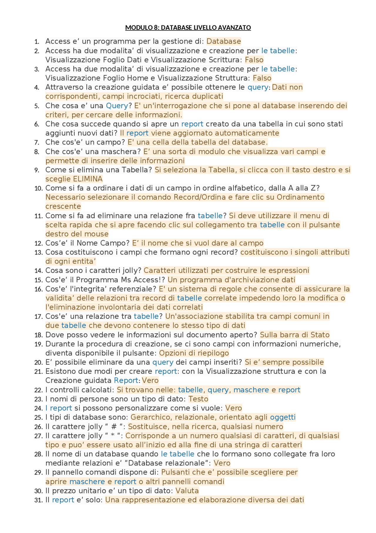 Modulo 8 Database Livello Avanzato Eirsaf Full Docsity