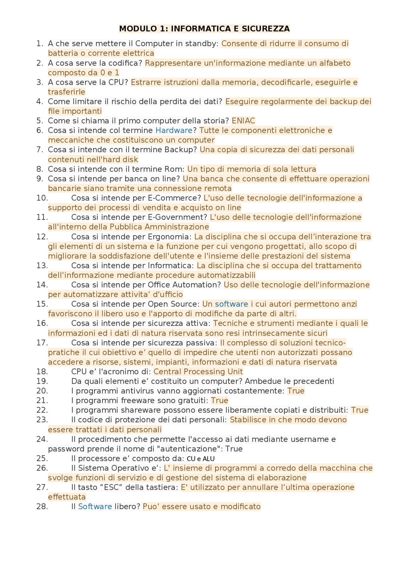 Modulo 1 Informatica E Sicurezza Eirsaff Full Docsity