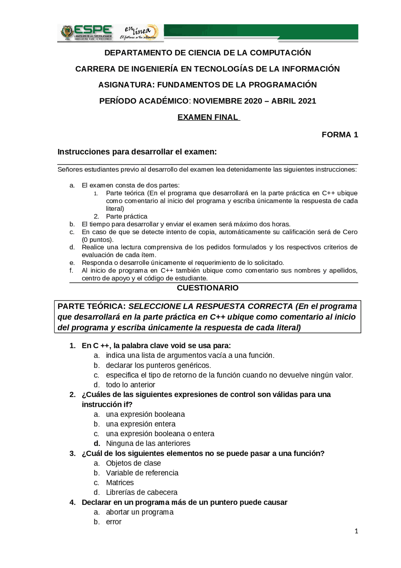 Examen Final De Programacion Docsity