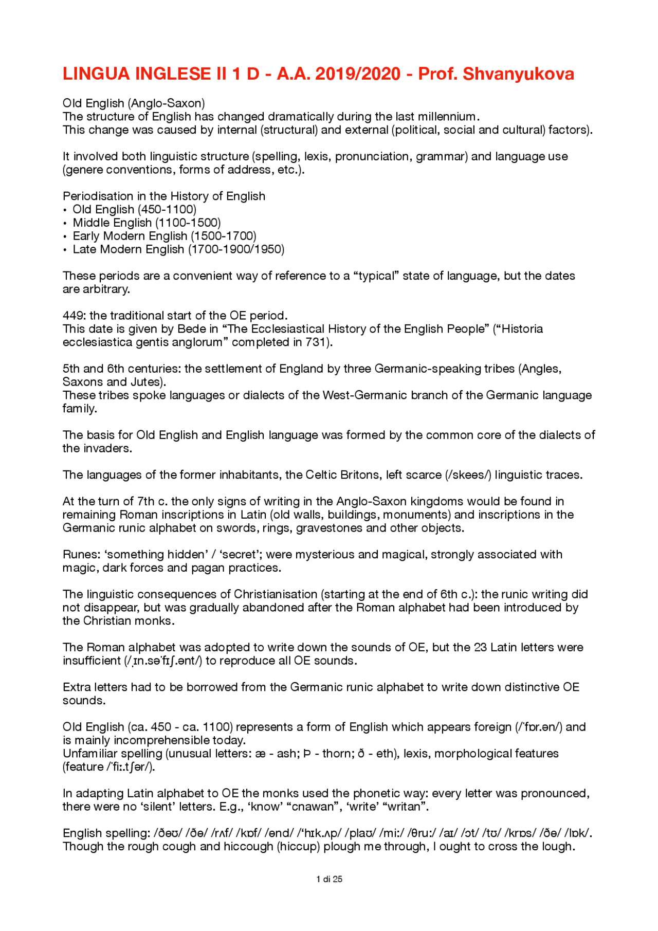 Lingua Inglese Ii 1 D 20192020 Prof Shvanyukova Docsity