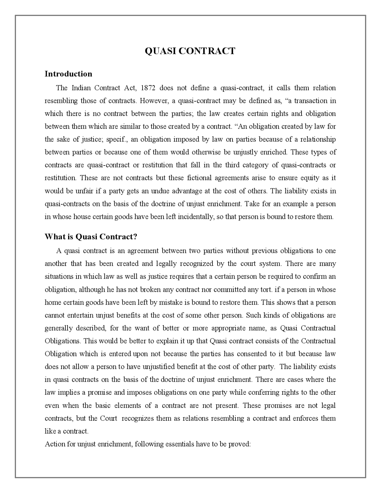 Quasi-Contracts in Indian Contract Law: A Comprehensive Analysis ...