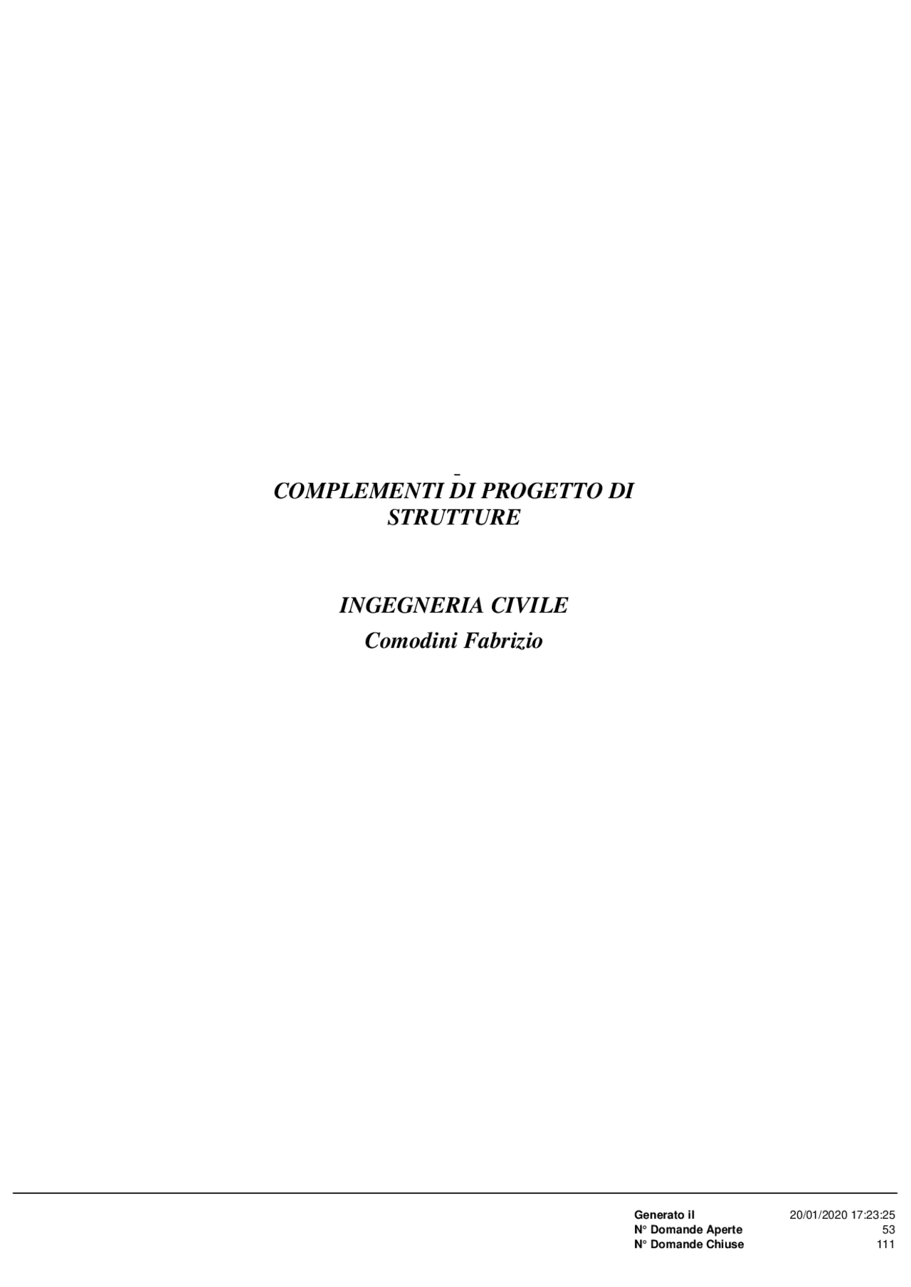 Paniere COMPLEMENTI DI PROGETTO DI STRUTTURE prof. Comodini Fabrizio | Panieri di Teoria E ...