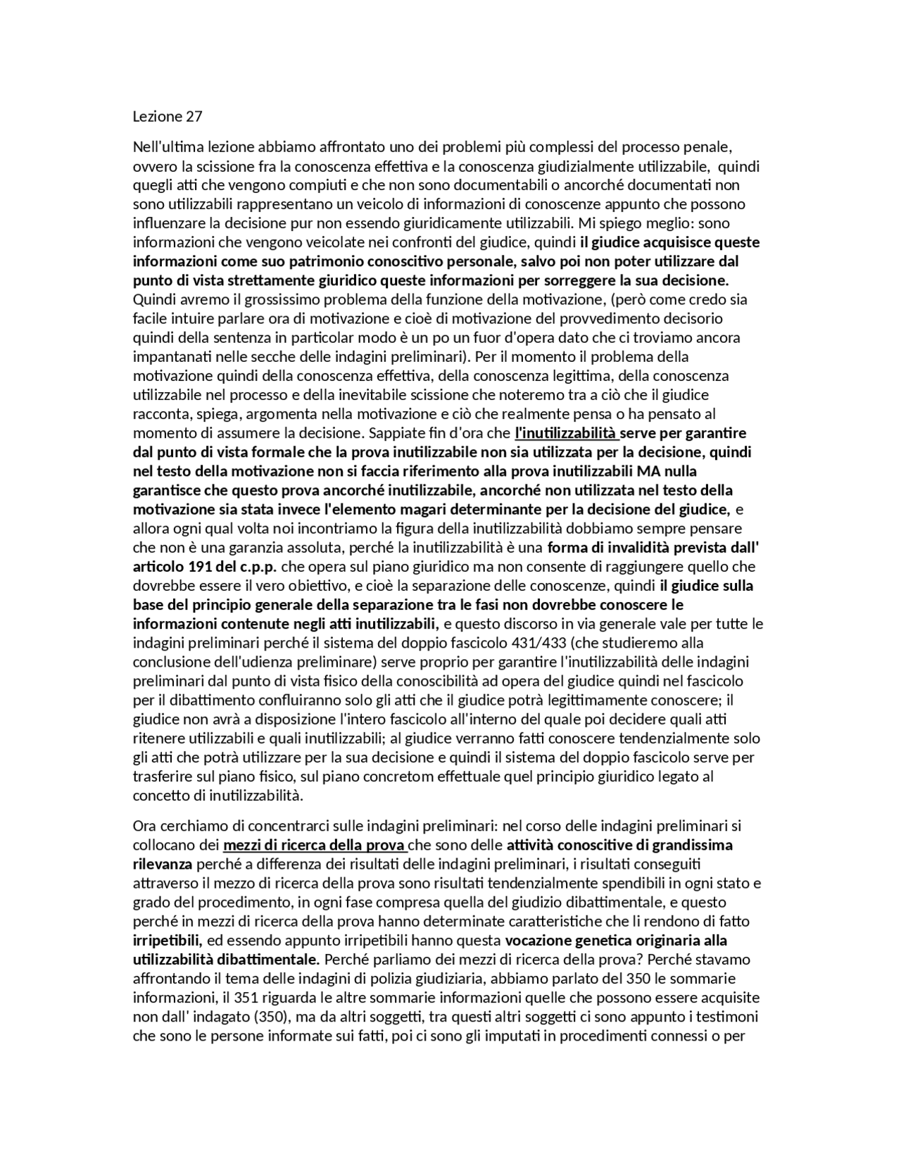 Lezione 27 Procedura Penale Prof Mazza Docsity