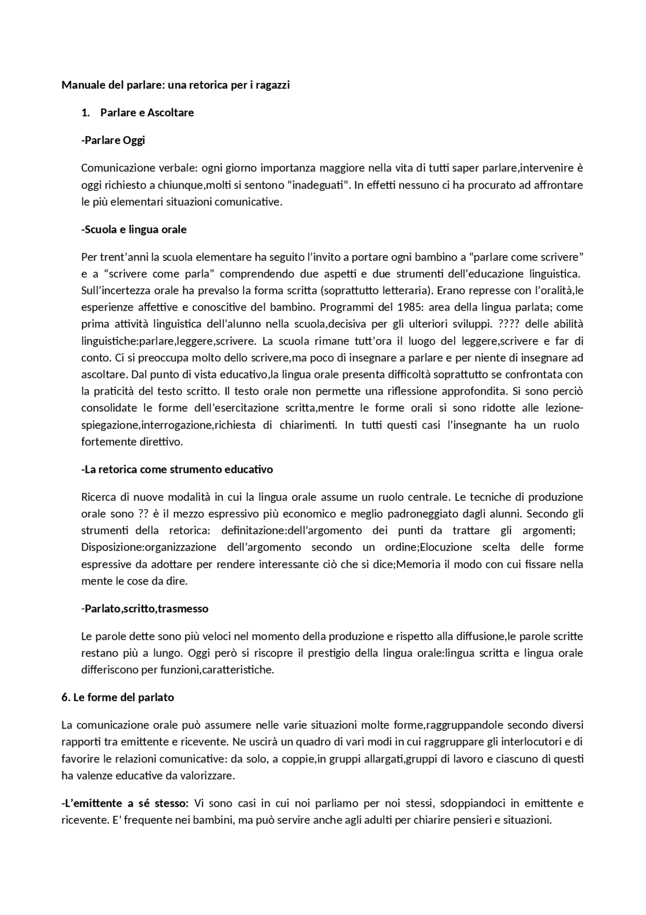 Manuale Del Parlare Zuccherini Docsity
