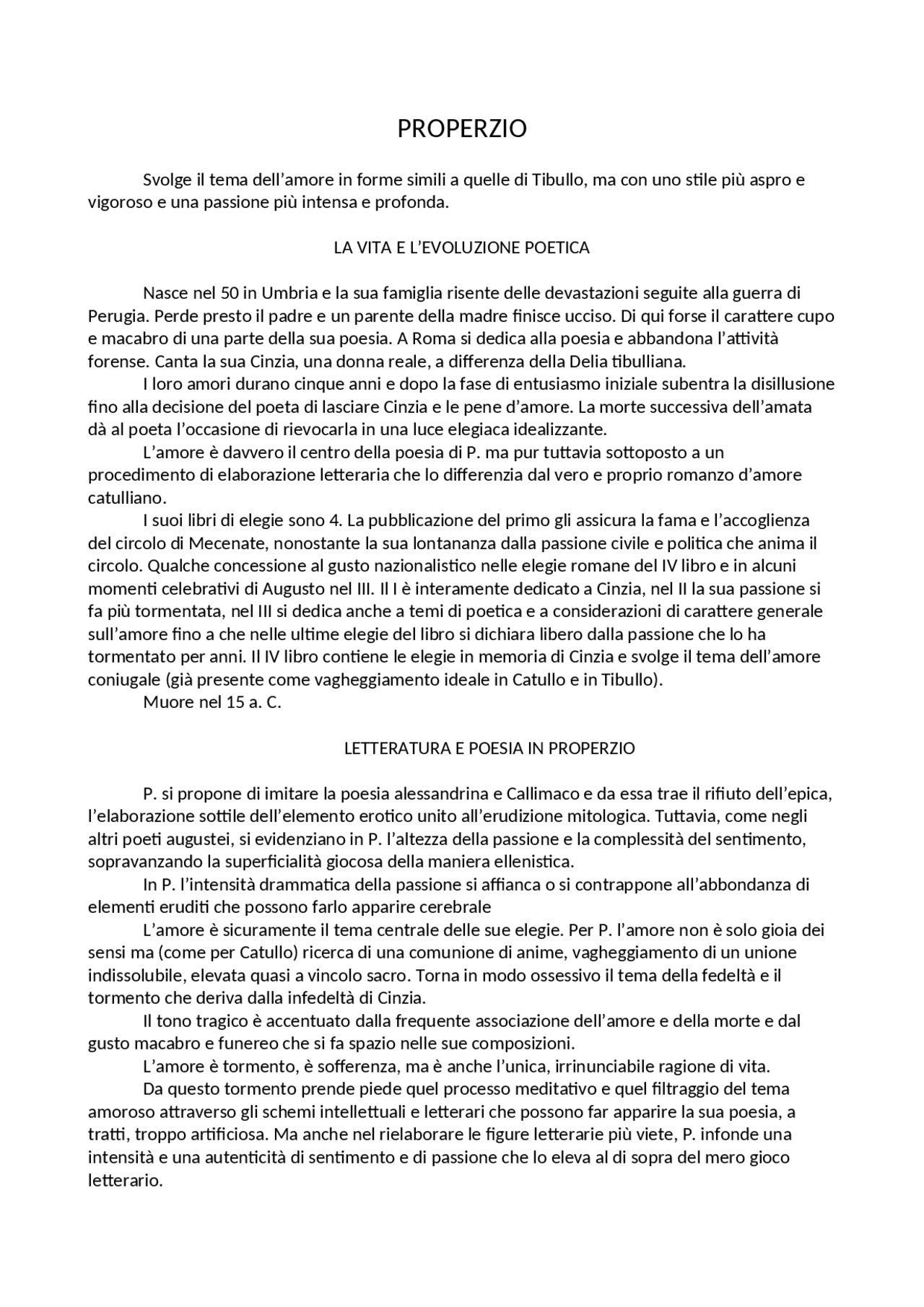 Appunti Su Properzio Docsity