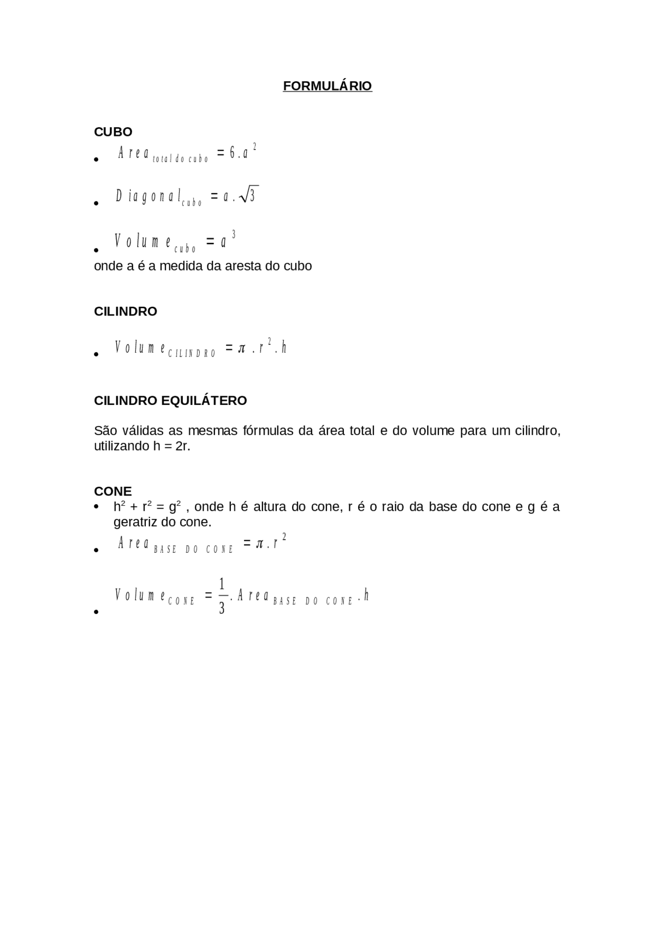 Formulario Geometria Espacial - Docsity