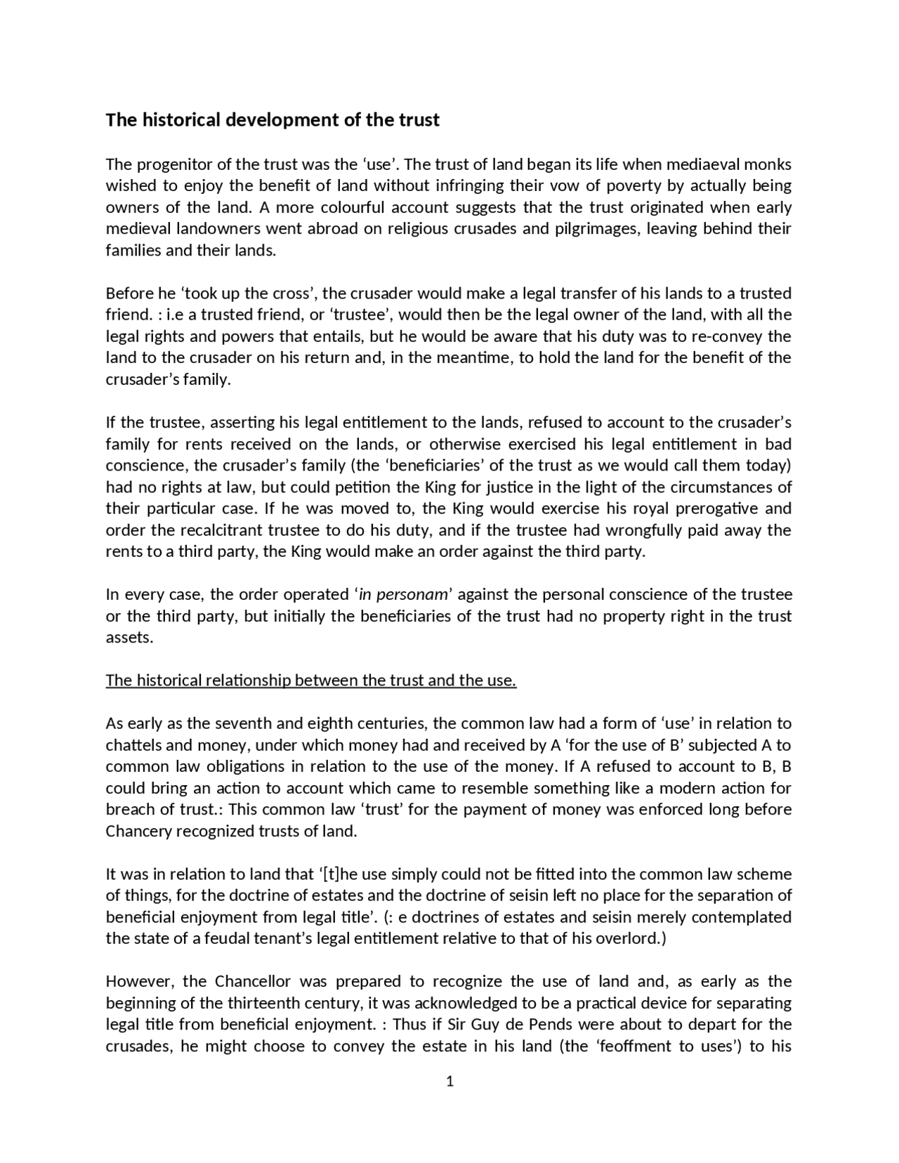 Historical Devt of Trusts. How Trust relationship came about and how ...