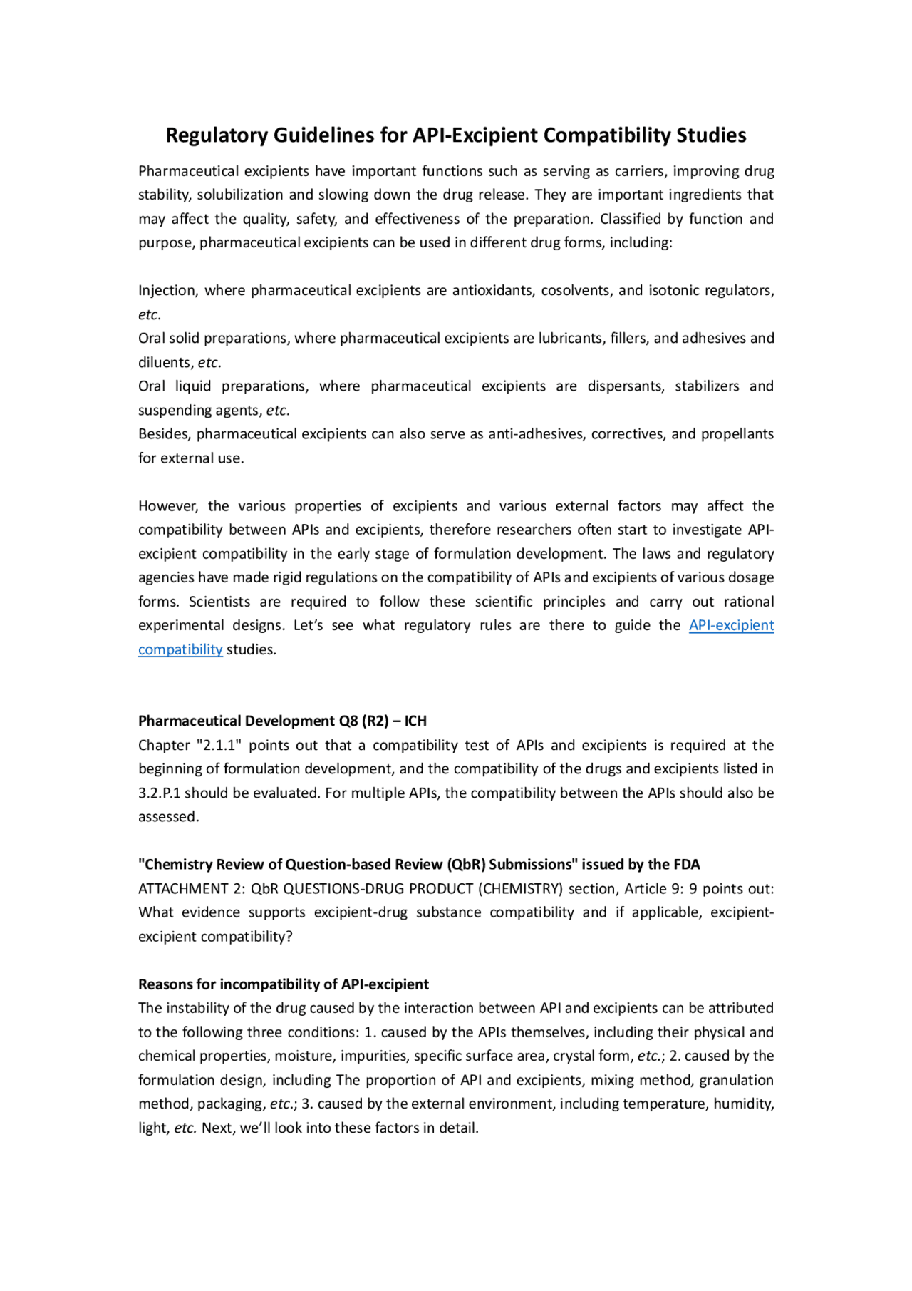 Regulatory Guidelines for API-Excipient Compatibility Studies | Study ...
