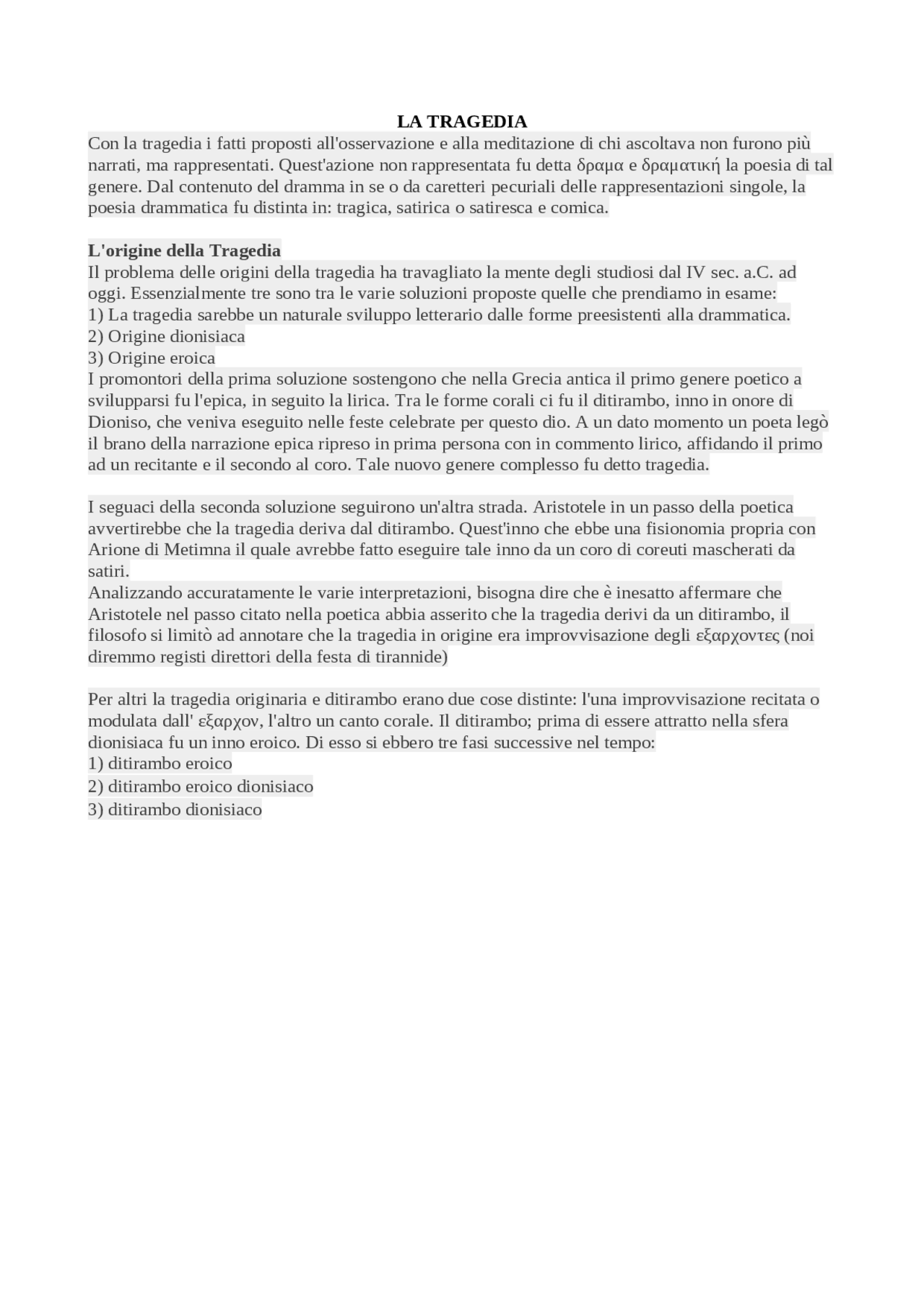 La tragedia greca ad atene del V secolo - Docsity