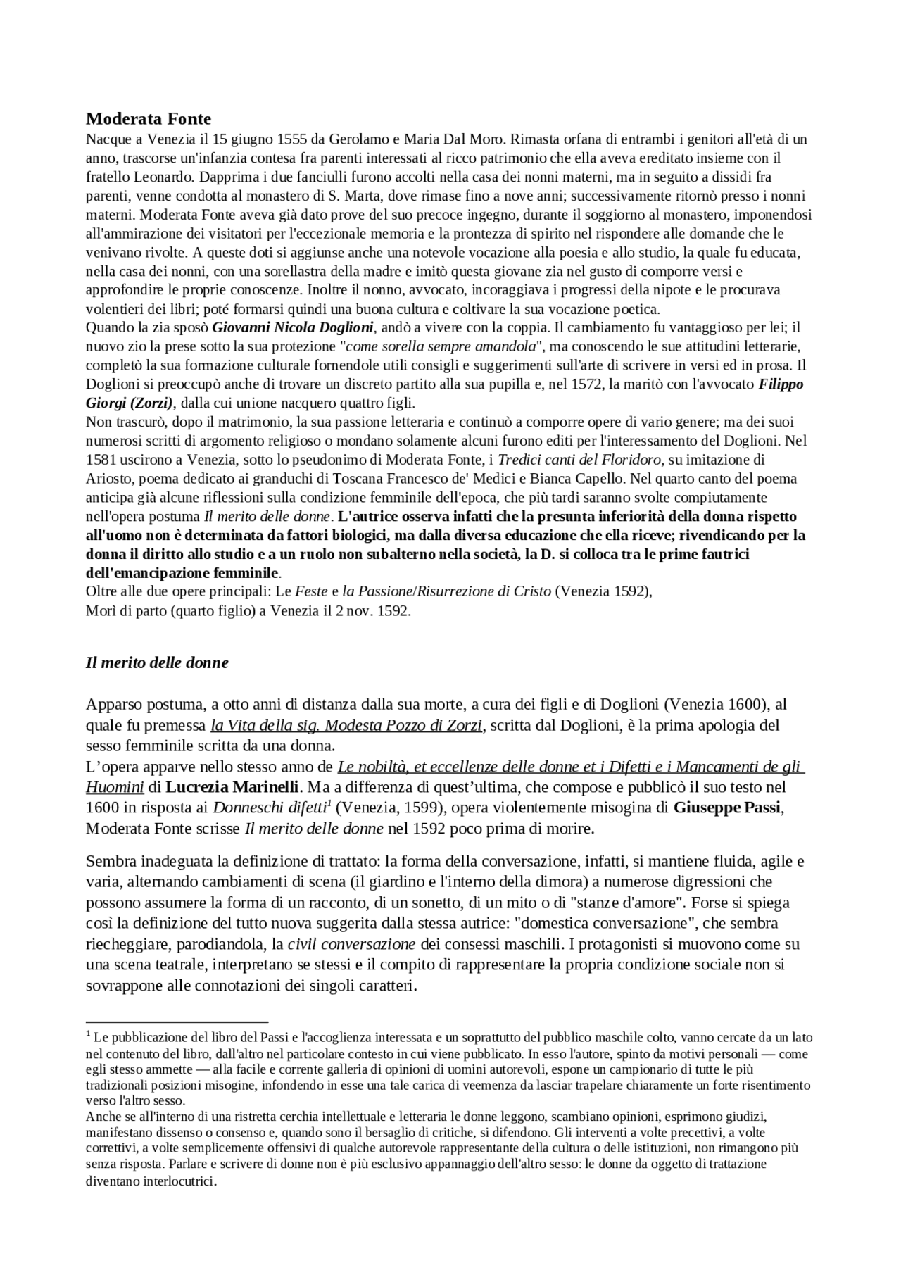 Moderata Fonte, Il merito delle donne | Sintesi del corso di ...