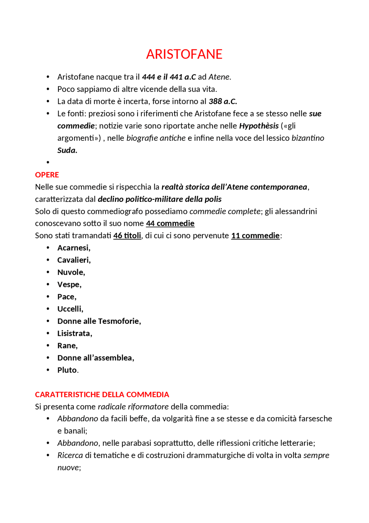 Aristofane riassunto - Docsity