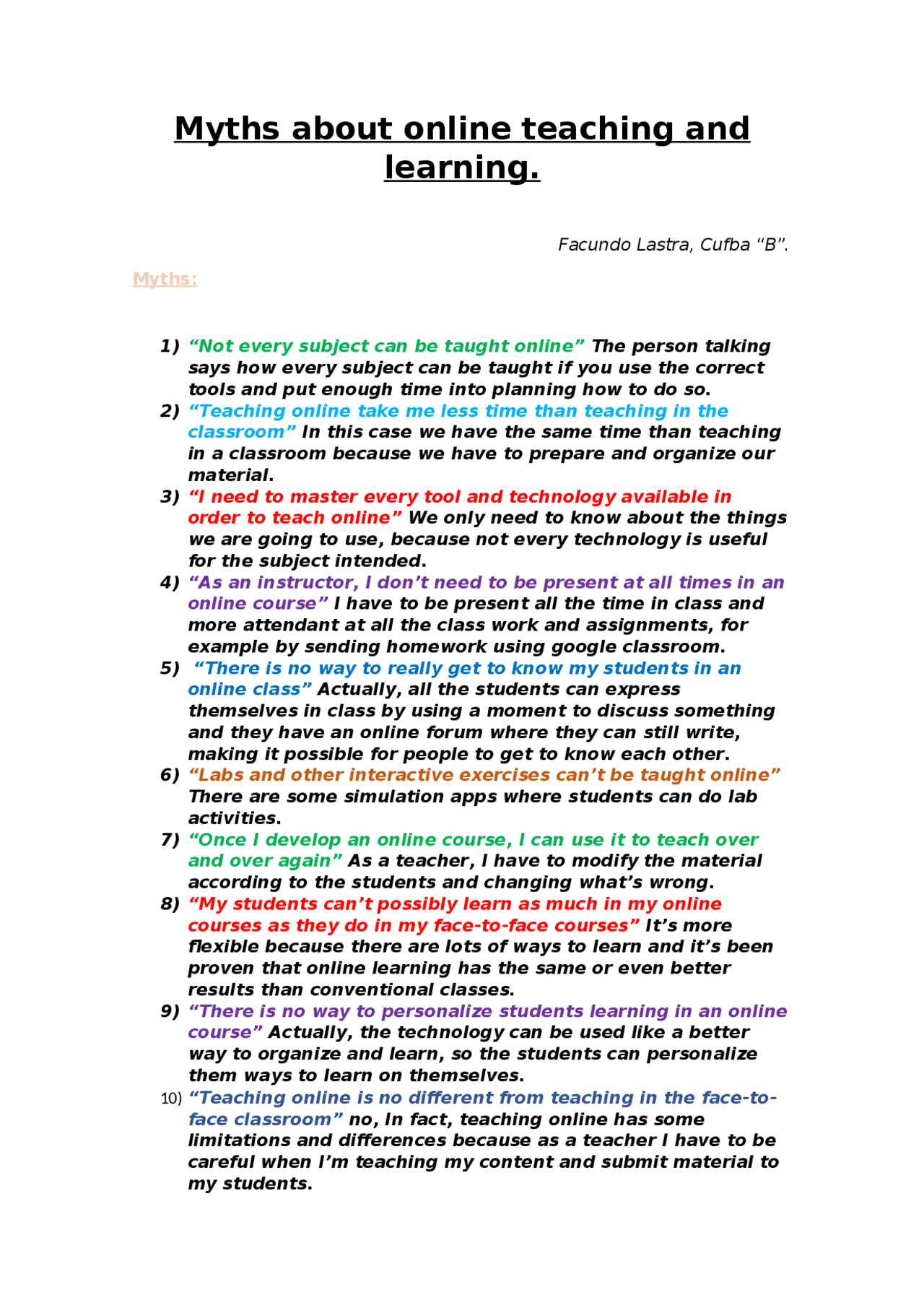 Myths about online teaching and learning - Docsity