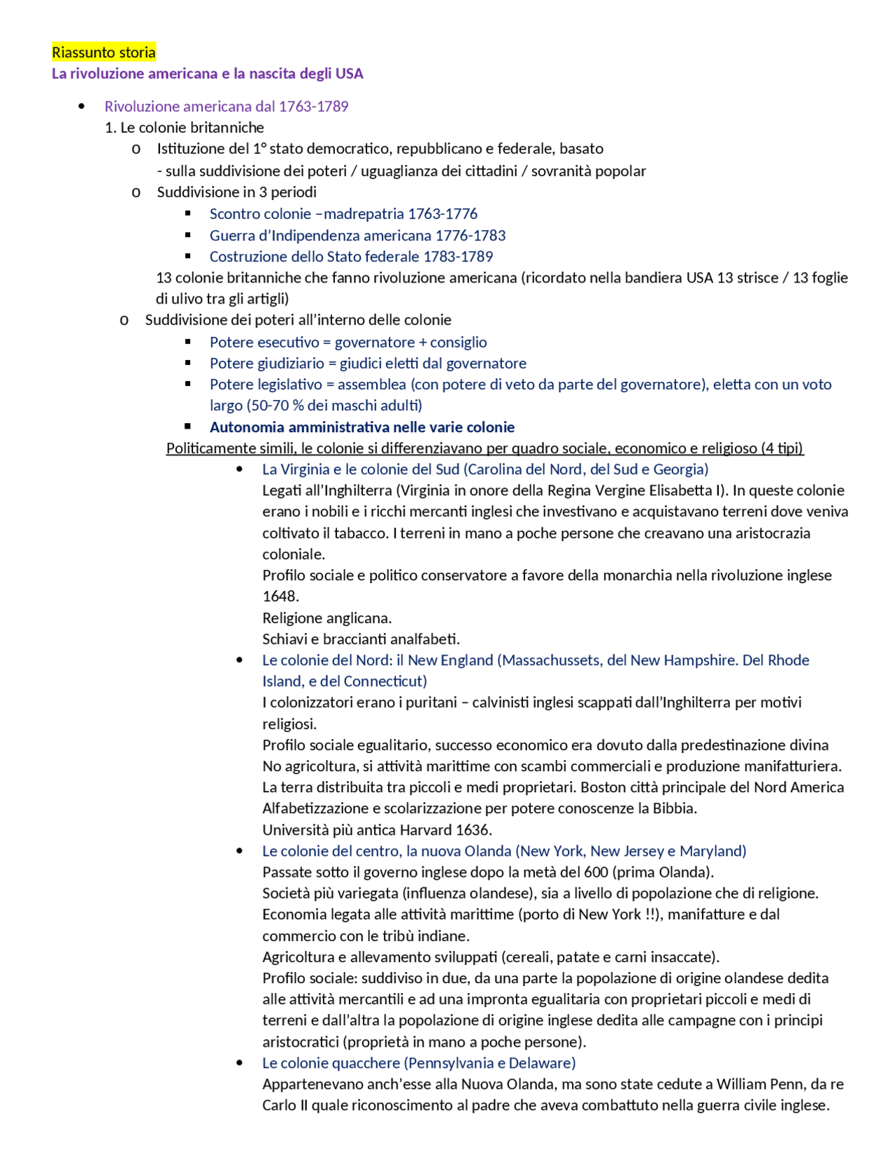 Rivoluzione Americana Docsity