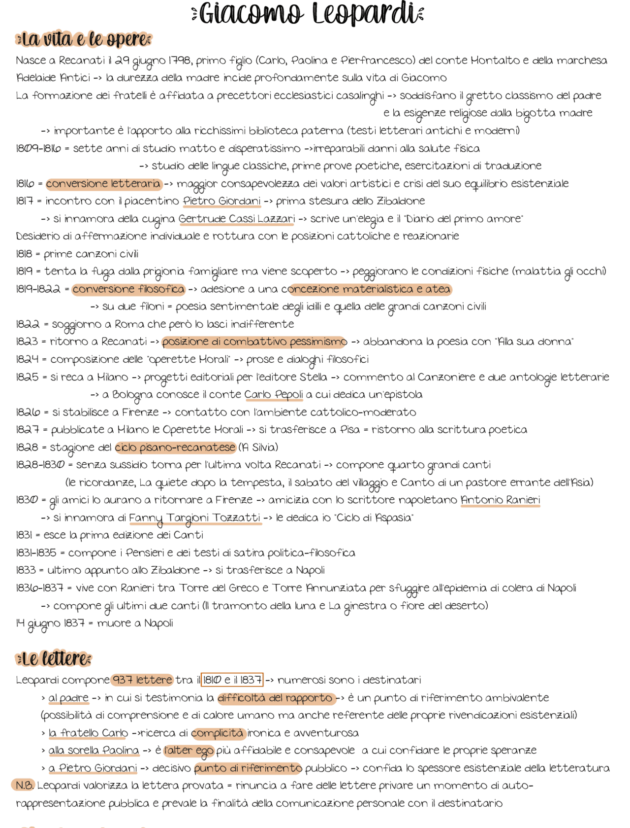Giacomo Leopardi Riassunto Docsity