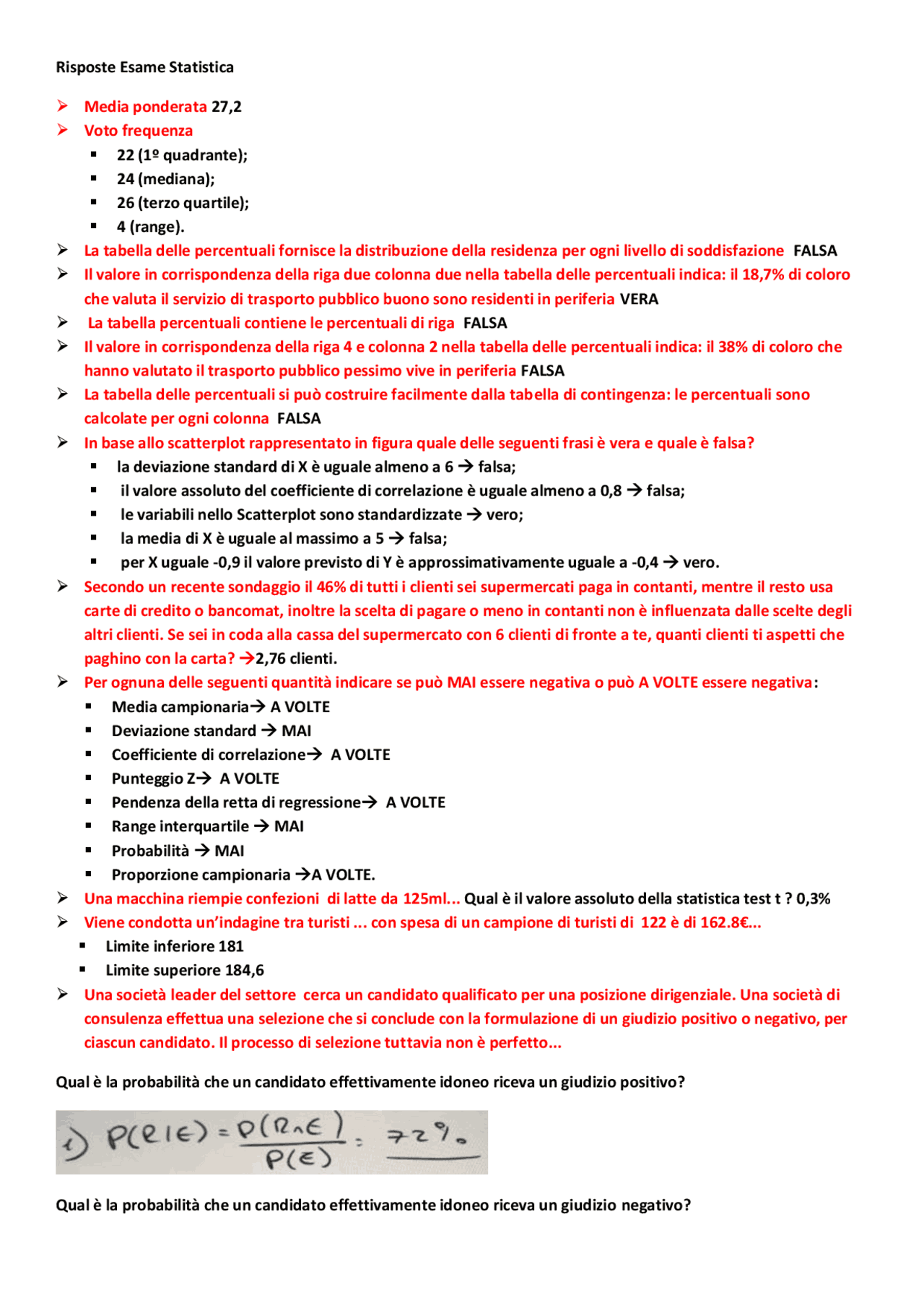 Risposte al relativo esame Statistica | Prove d'esame di Statistica - Docsity