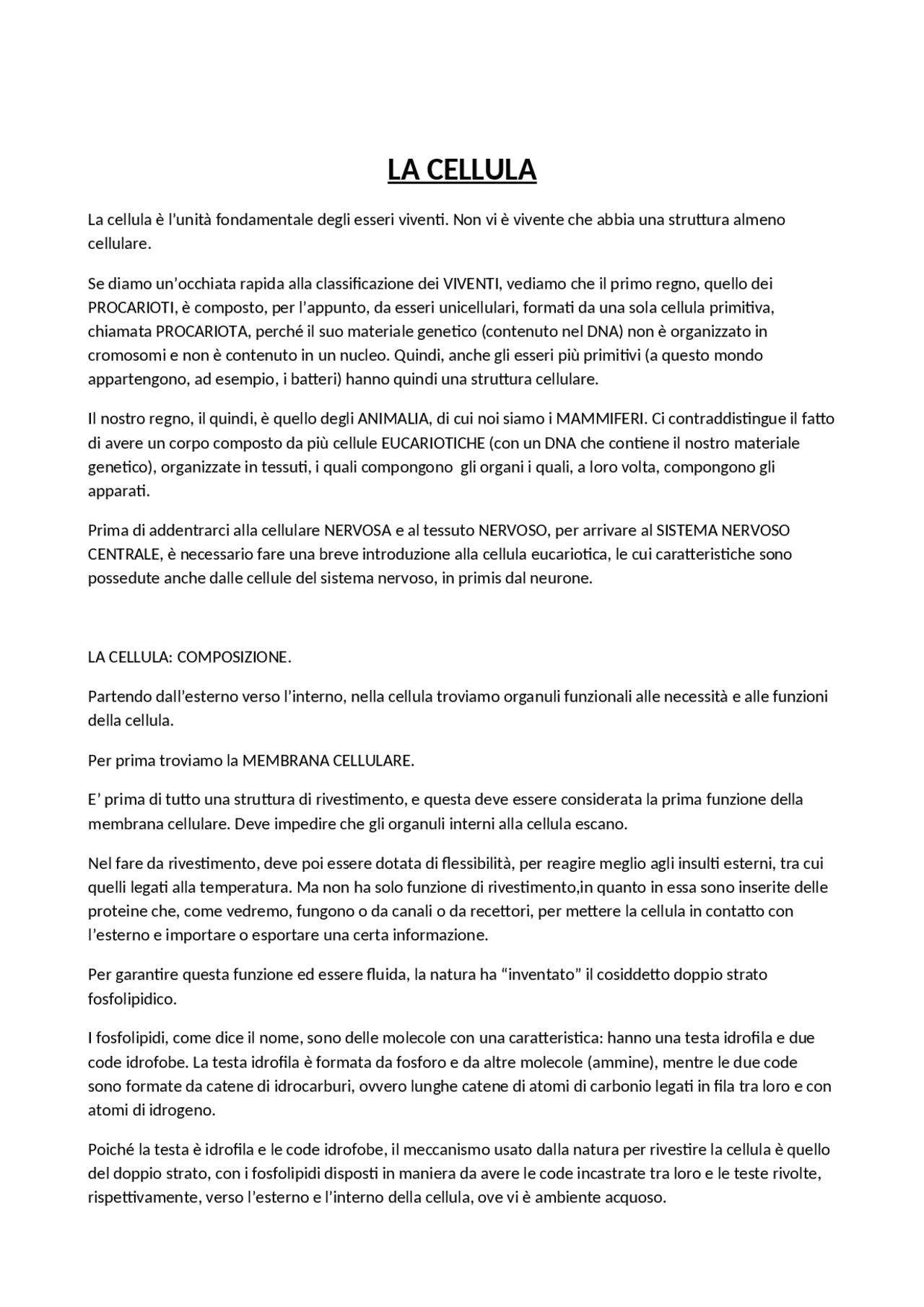 La Cellula Composizione Docsity