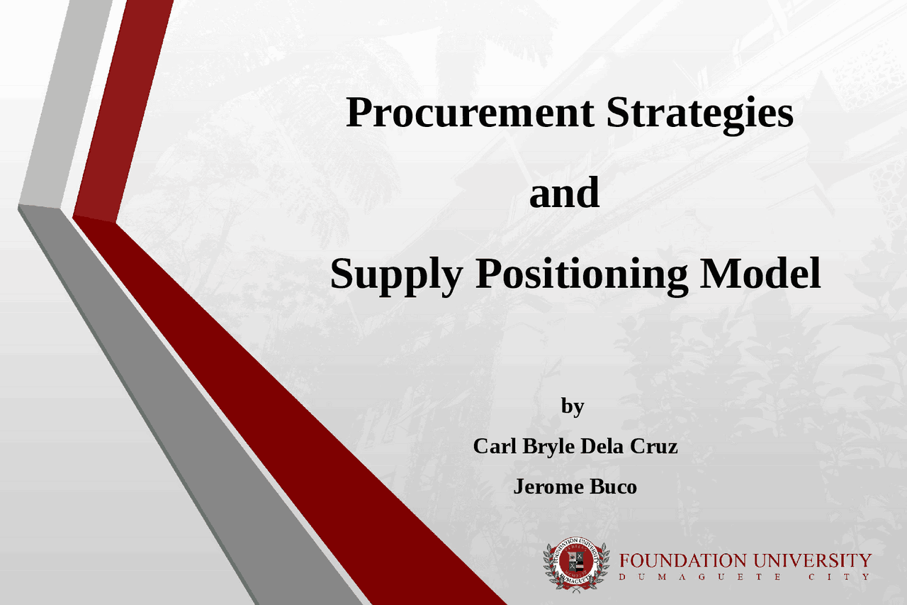 Procurement Method in Supply chain management | Assignments Supply Management | Docsity