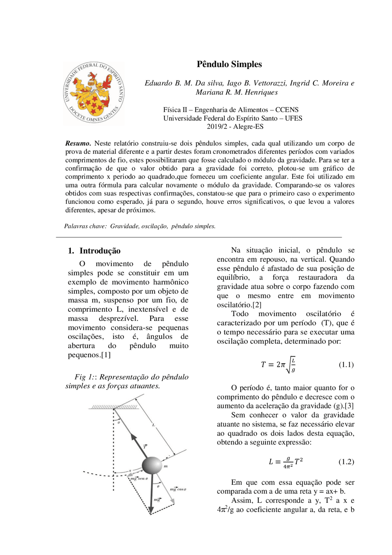 Relatório Pêndulo simples - Docsity