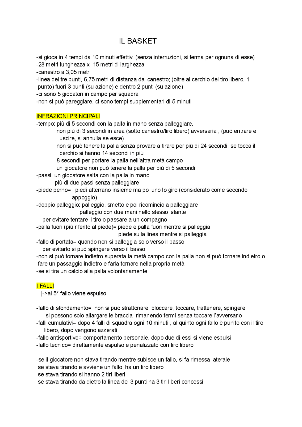 Le regole del basket - Docsity