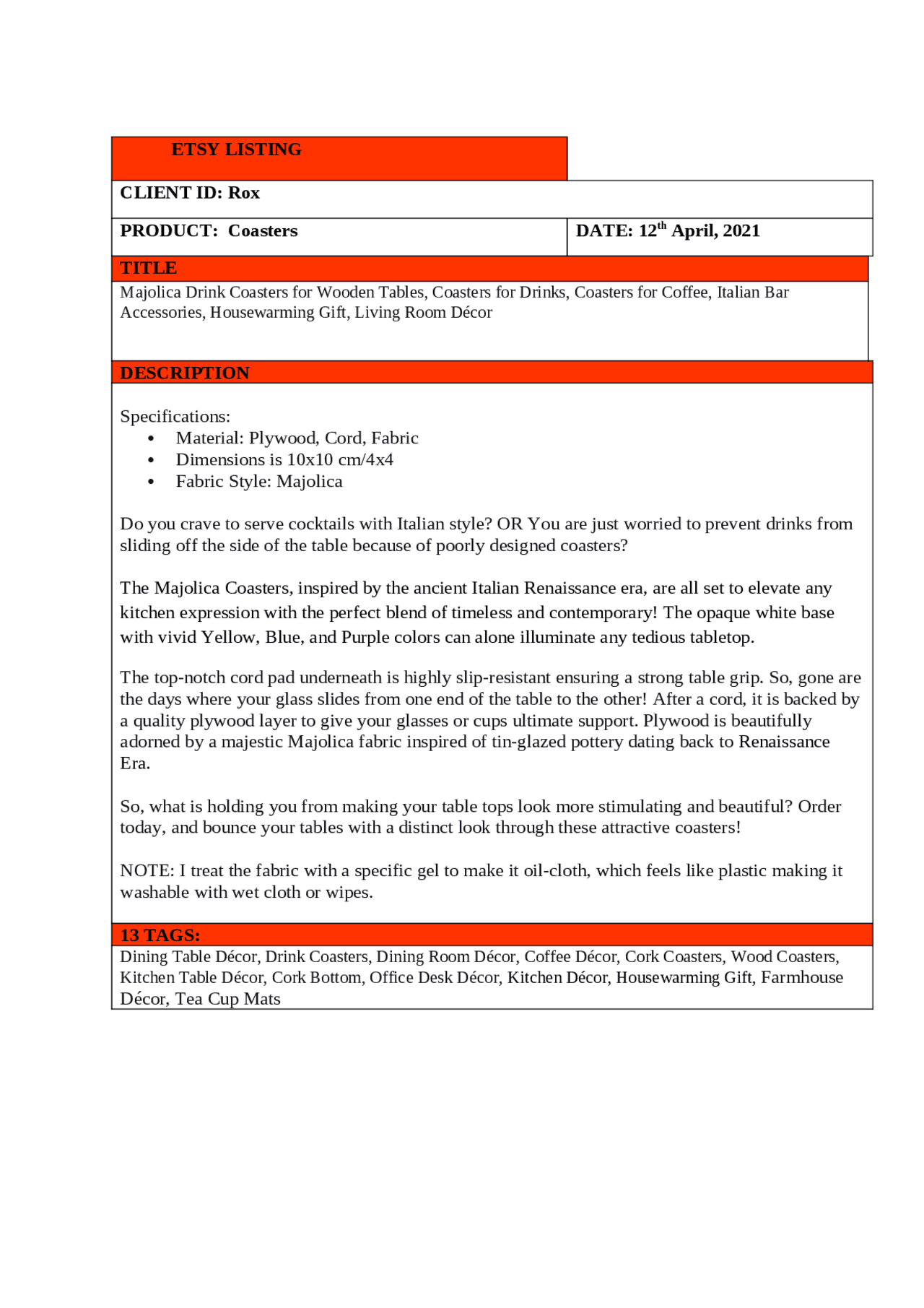 Coffee coasters dfggh - Docsity