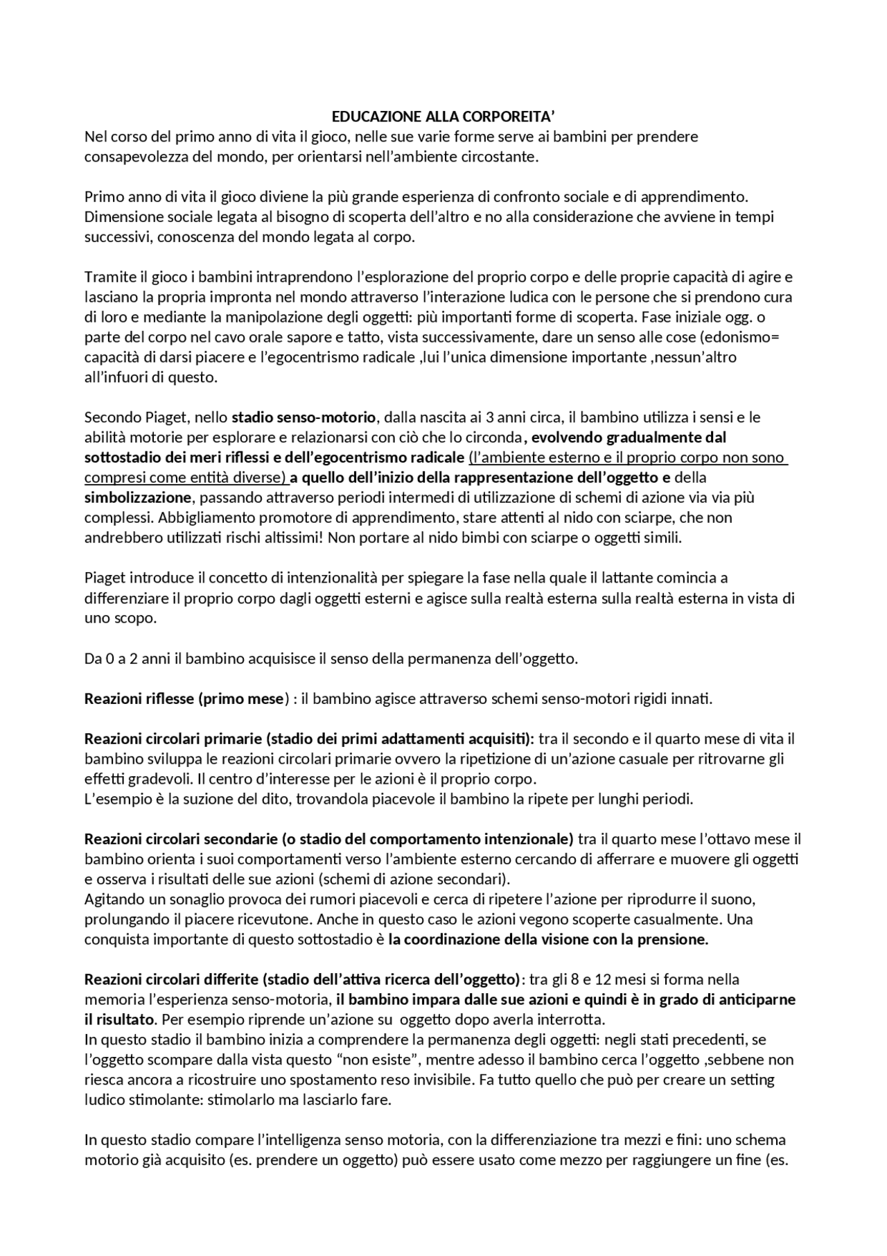Educazione Alla Corporeità E Metodologie Del Gioco Docsity