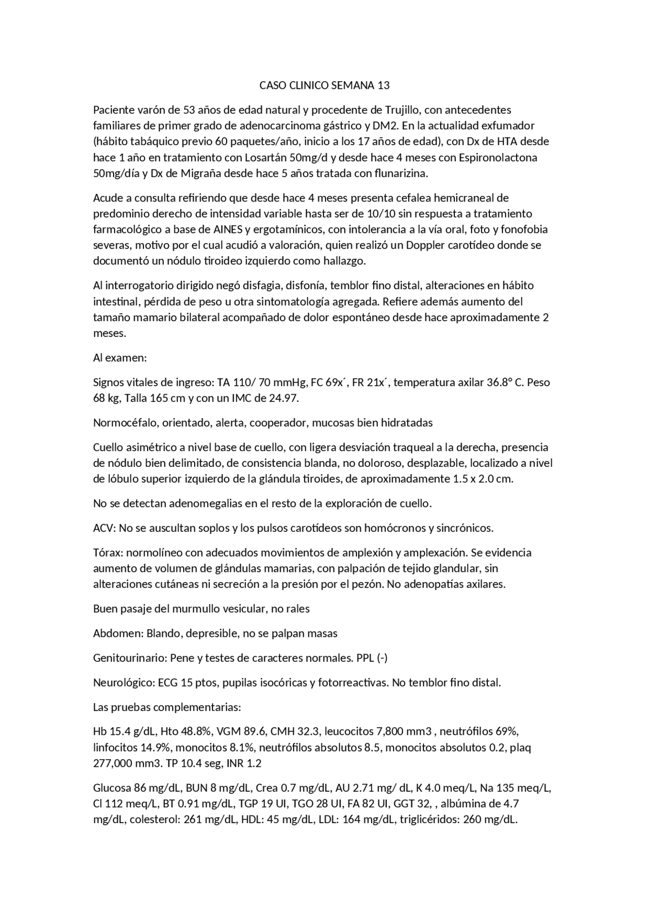 Casos Clínicos Para Resolver El Ejercicio Docsity