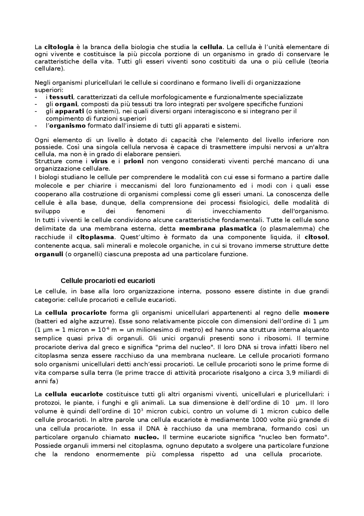 Elementi Di Biologia Docsity