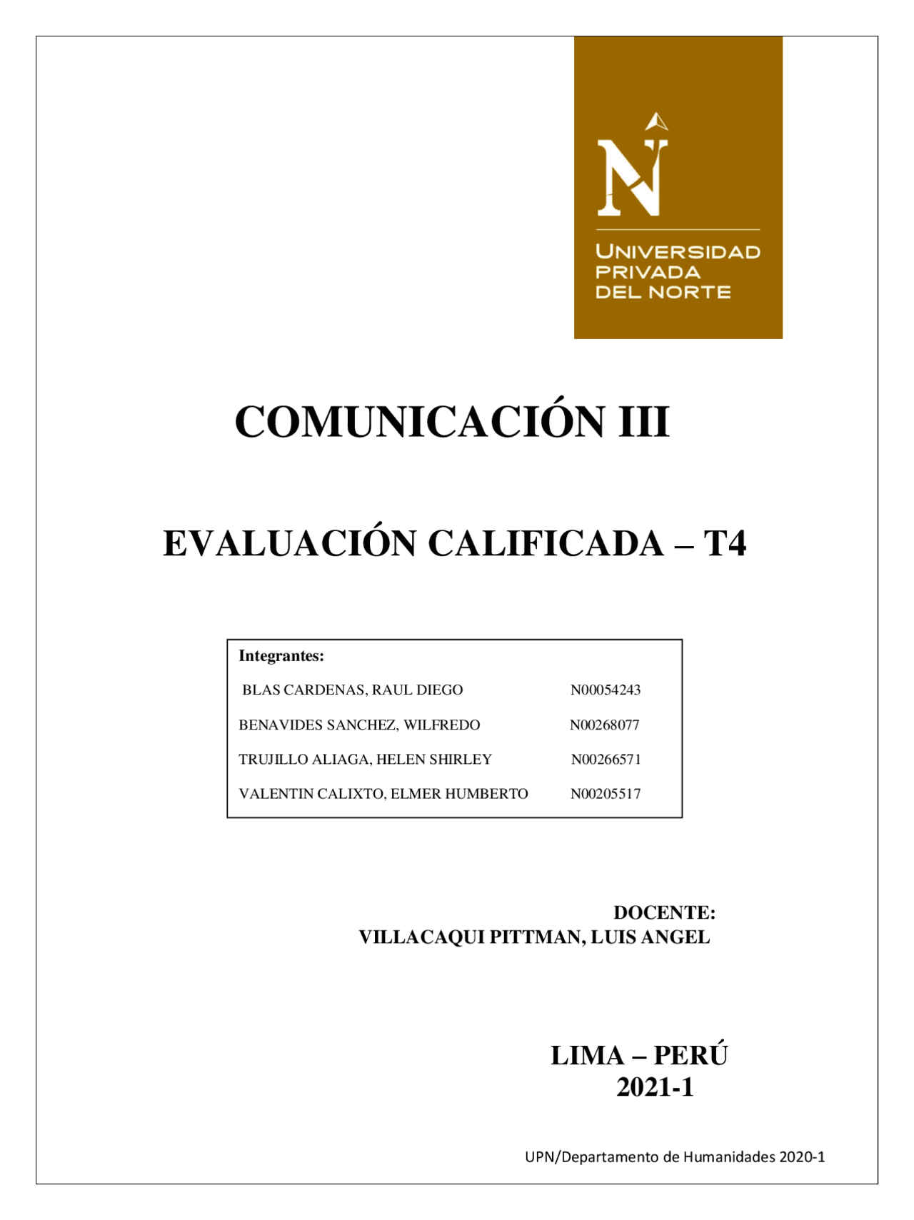 Actividad Calificada T4 ComunicaciÓn 3 Exámenes De Comunicación Docsity