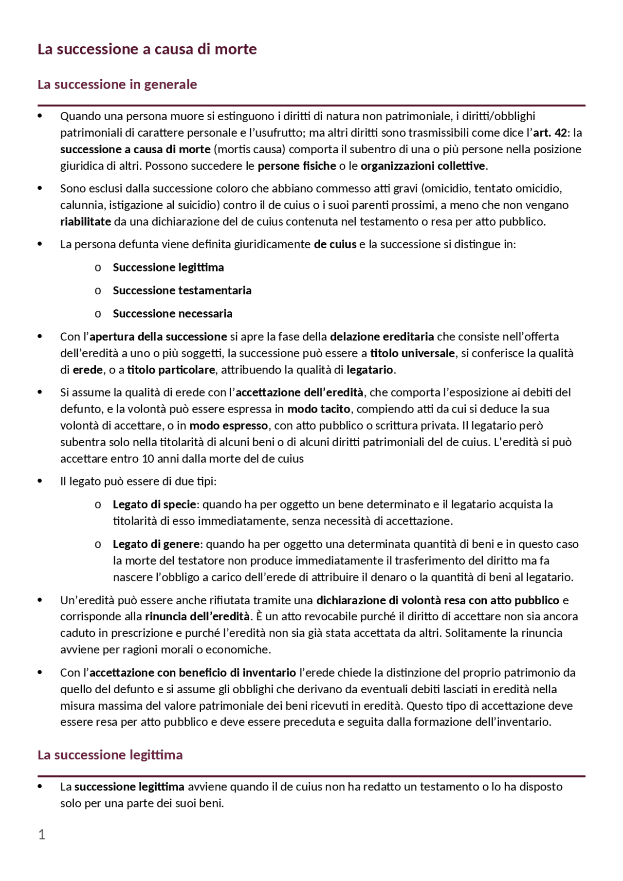 La successione a causa di morte - Docsity