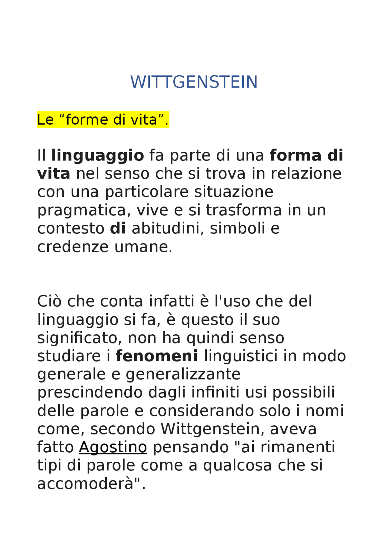 Linguaggio Wittgenstein Docsity
