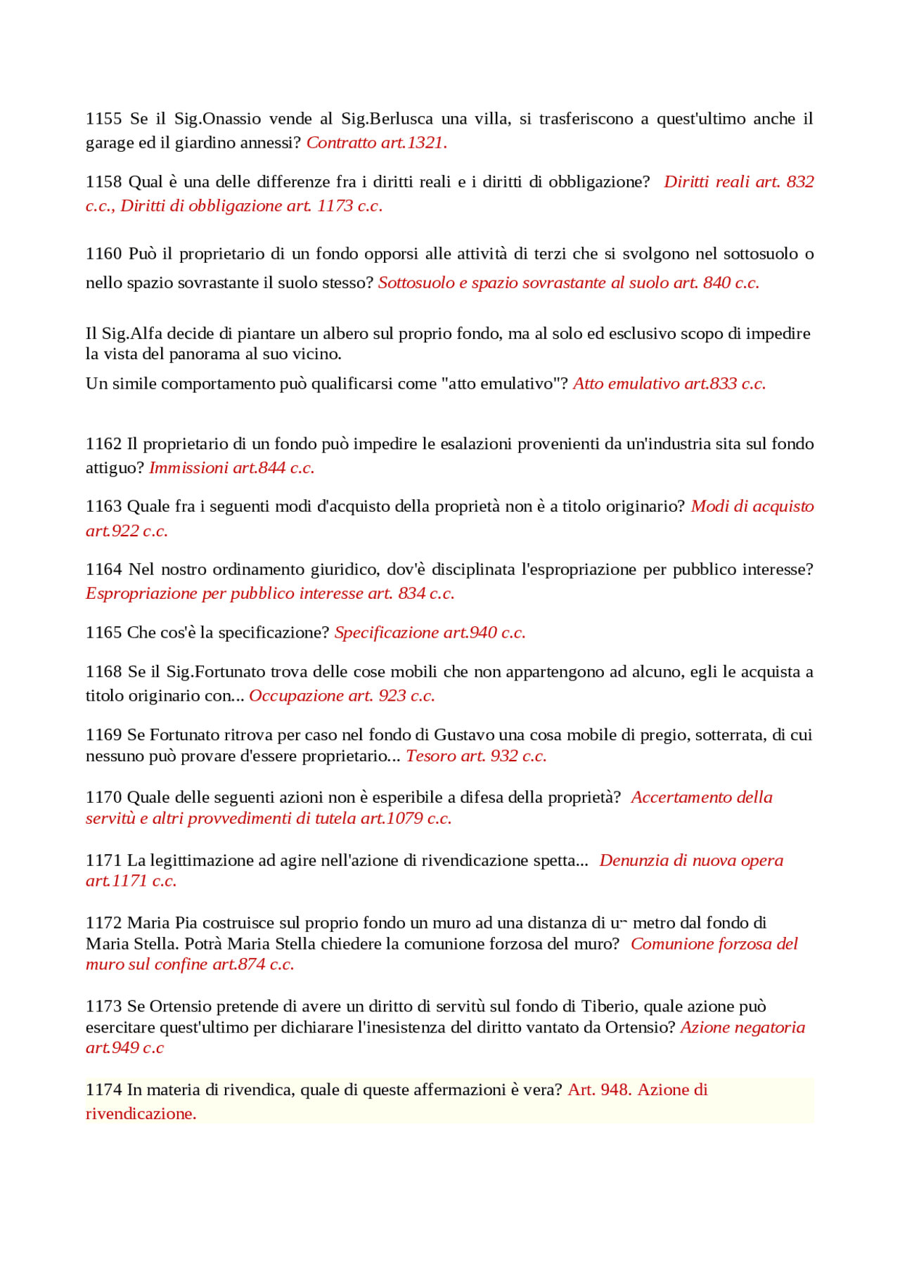 Diritto Privato Domande E Annessi Articoli Unicusano Docsity