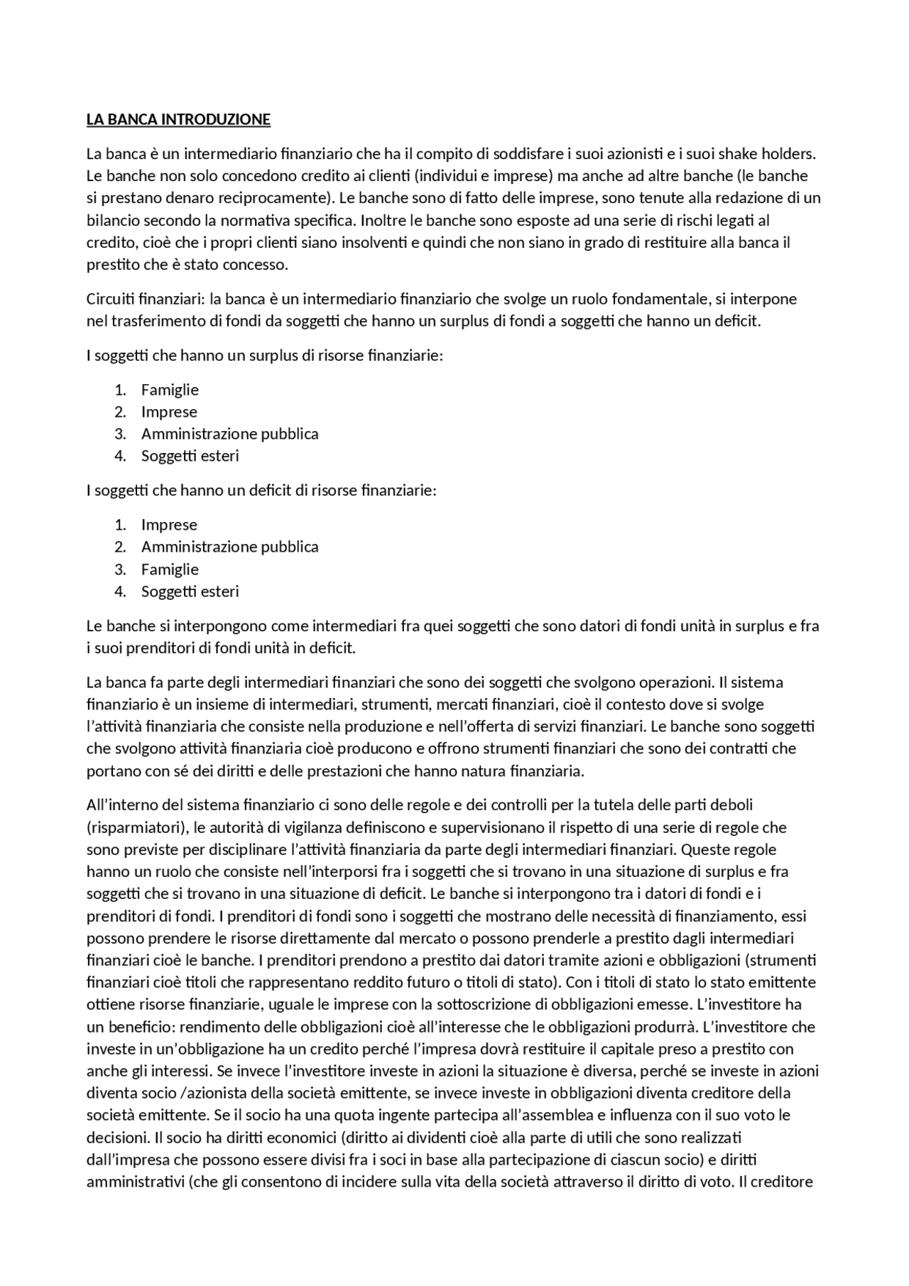 Introduzione alla banca - Docsity