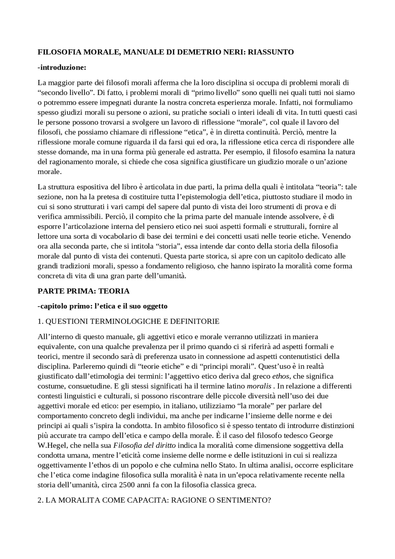 Riassunto del manuale di Demetrio Neri - Docsity