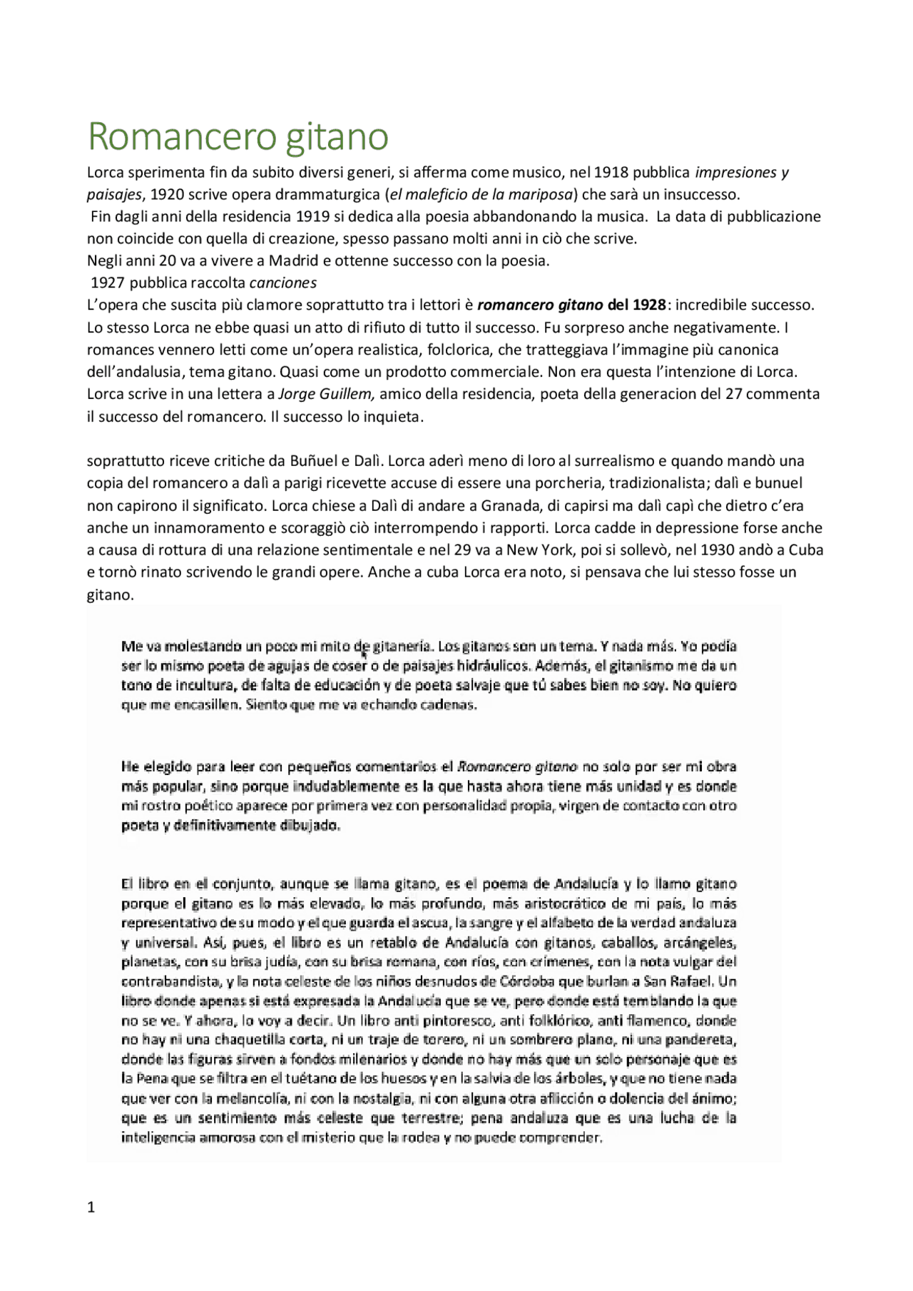 Romancero gitano - Lorca spiegazione - Docsity